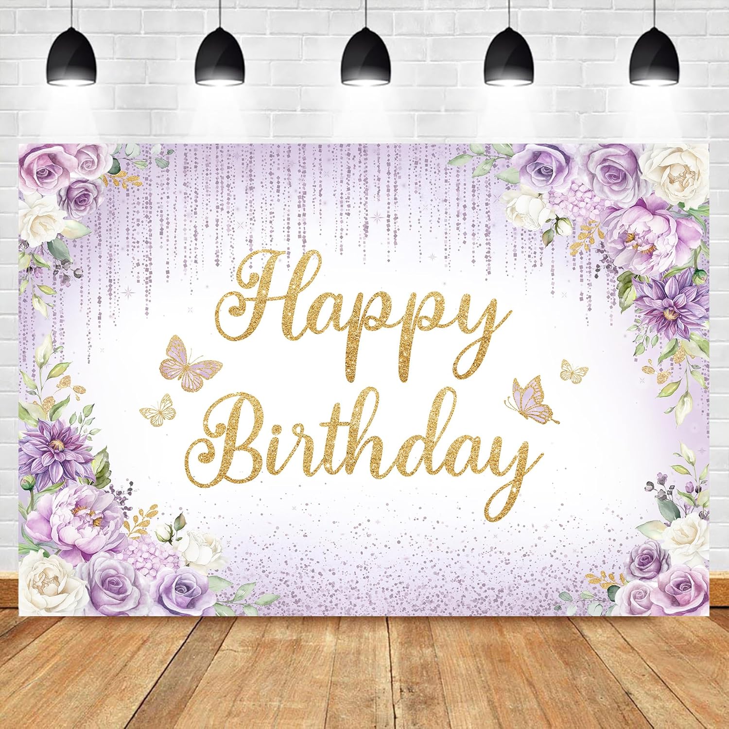 Purple Floral Happy Birthday Backdrop Polyester Girls Women Flower ...
