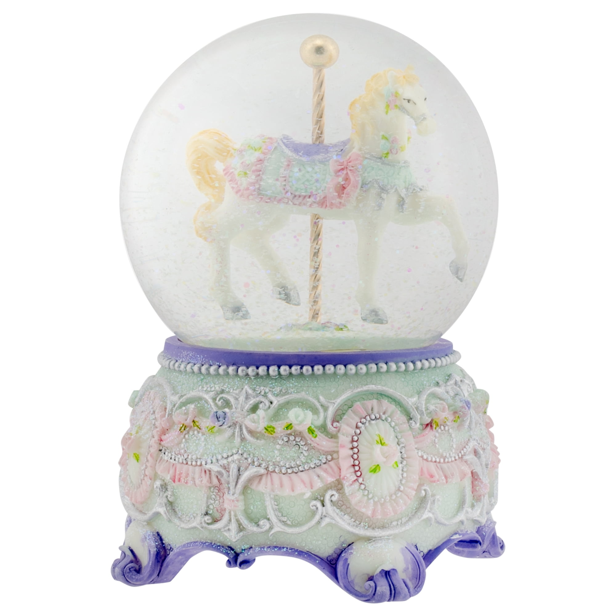 Elanze Designs Purple Floral Musical Water Globe, Rotating Carousel ...