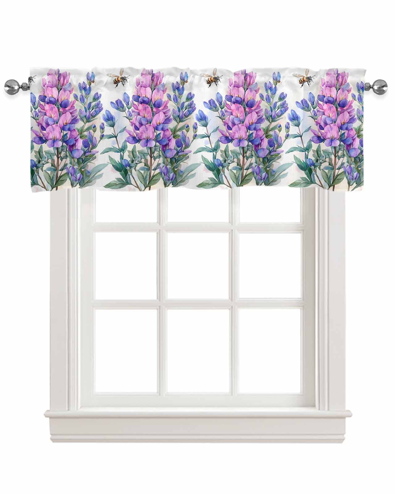 Purple Floral Kitchen Valances for Windows Farmhouse Linen Window ...