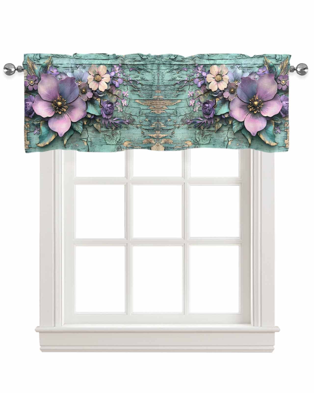 Purple Floral Kitchen Valances for Windows Farmhouse Linen Window ...