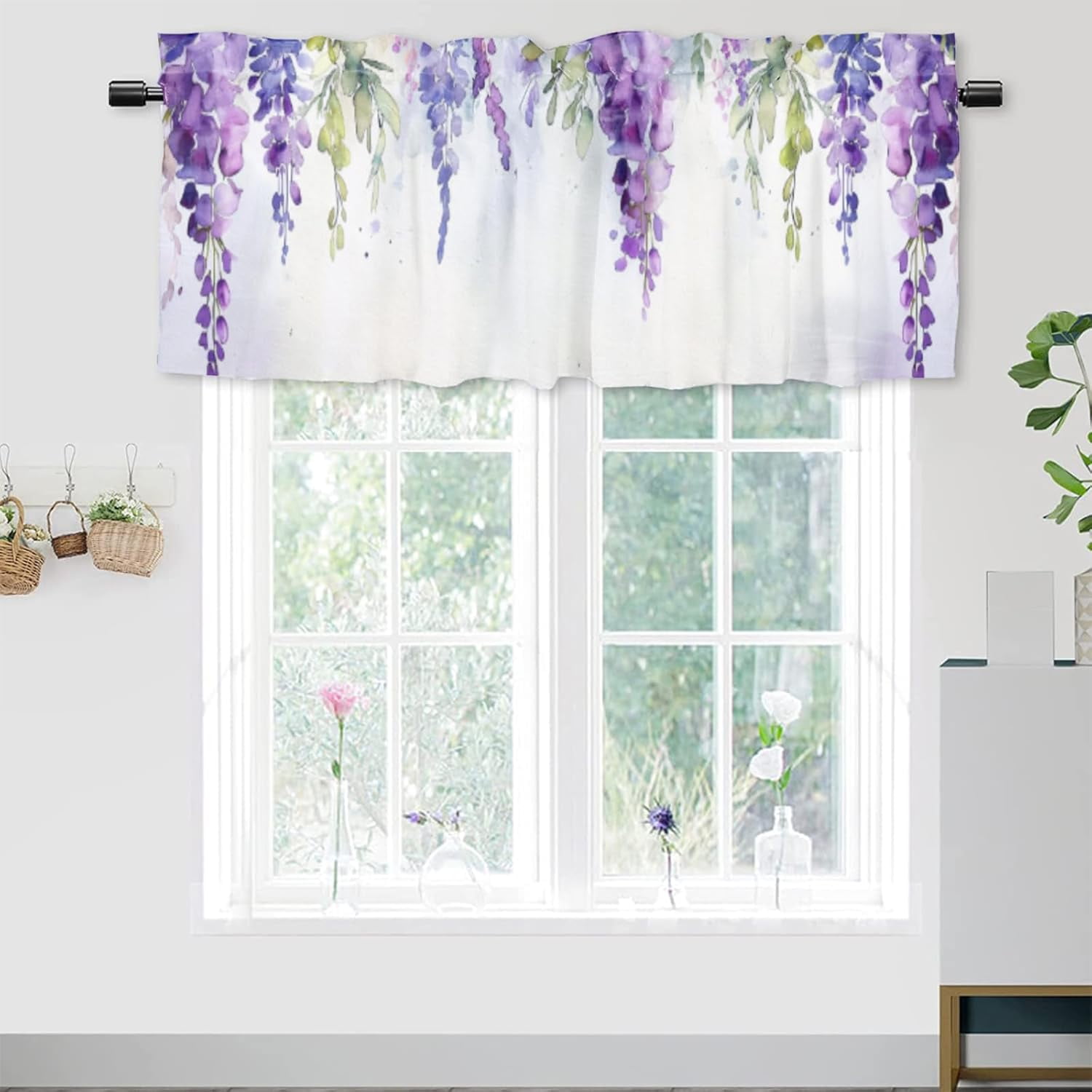Purple Floral Lavender Flower Rod Pocket Valances for Kitchen Farm ...