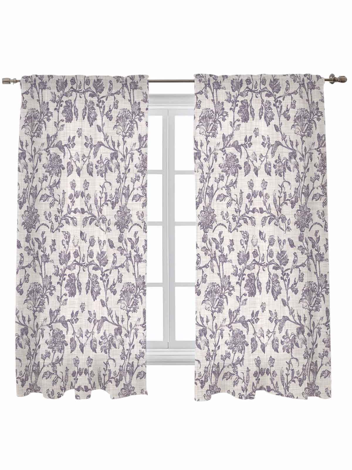 Purple Floral Leaf Curtains 72 Inch Length, Sheer Curtains for Bedroom ...