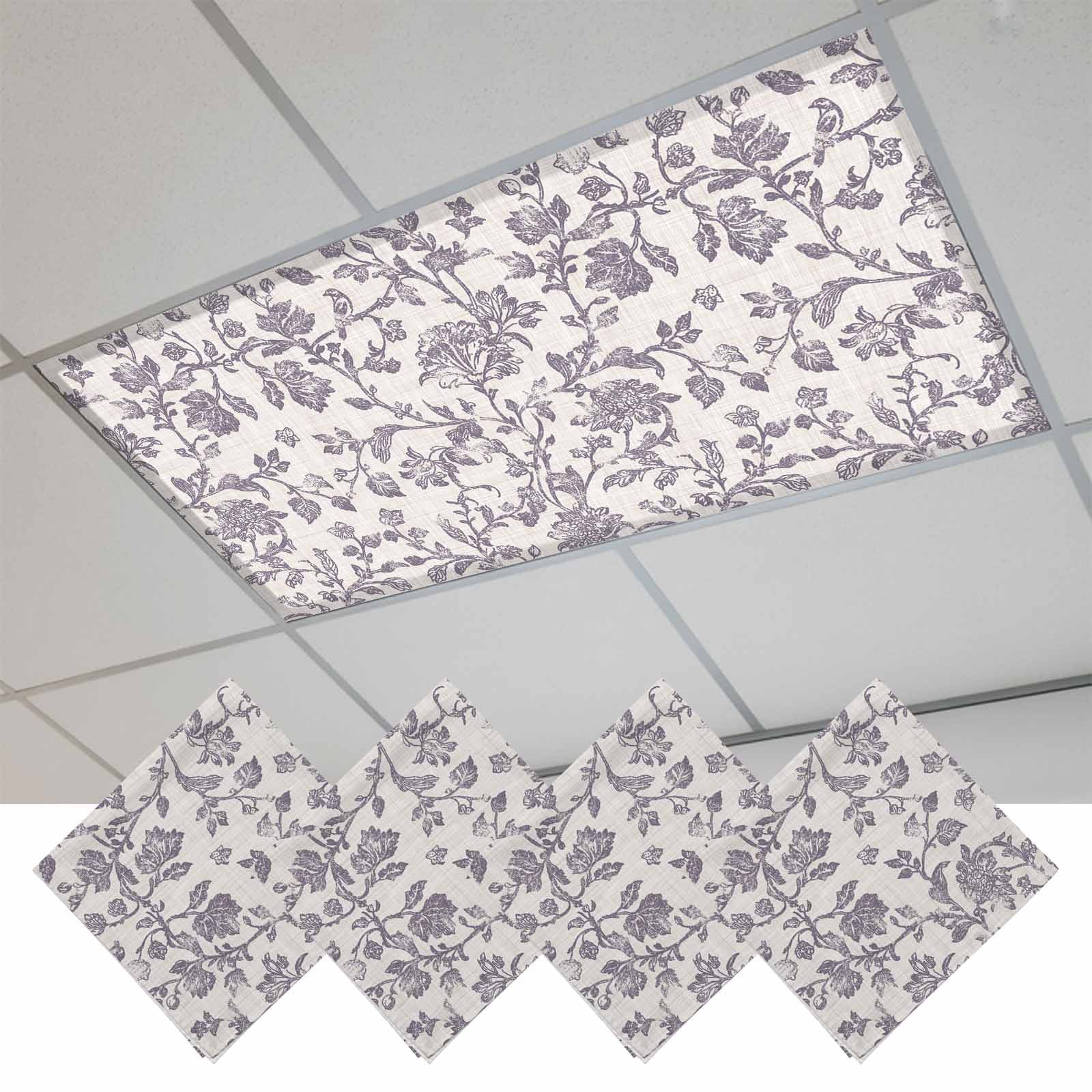 Purple Floral Leaf Magnetic Fluorescent Light Covers for Ceiling Lights ...