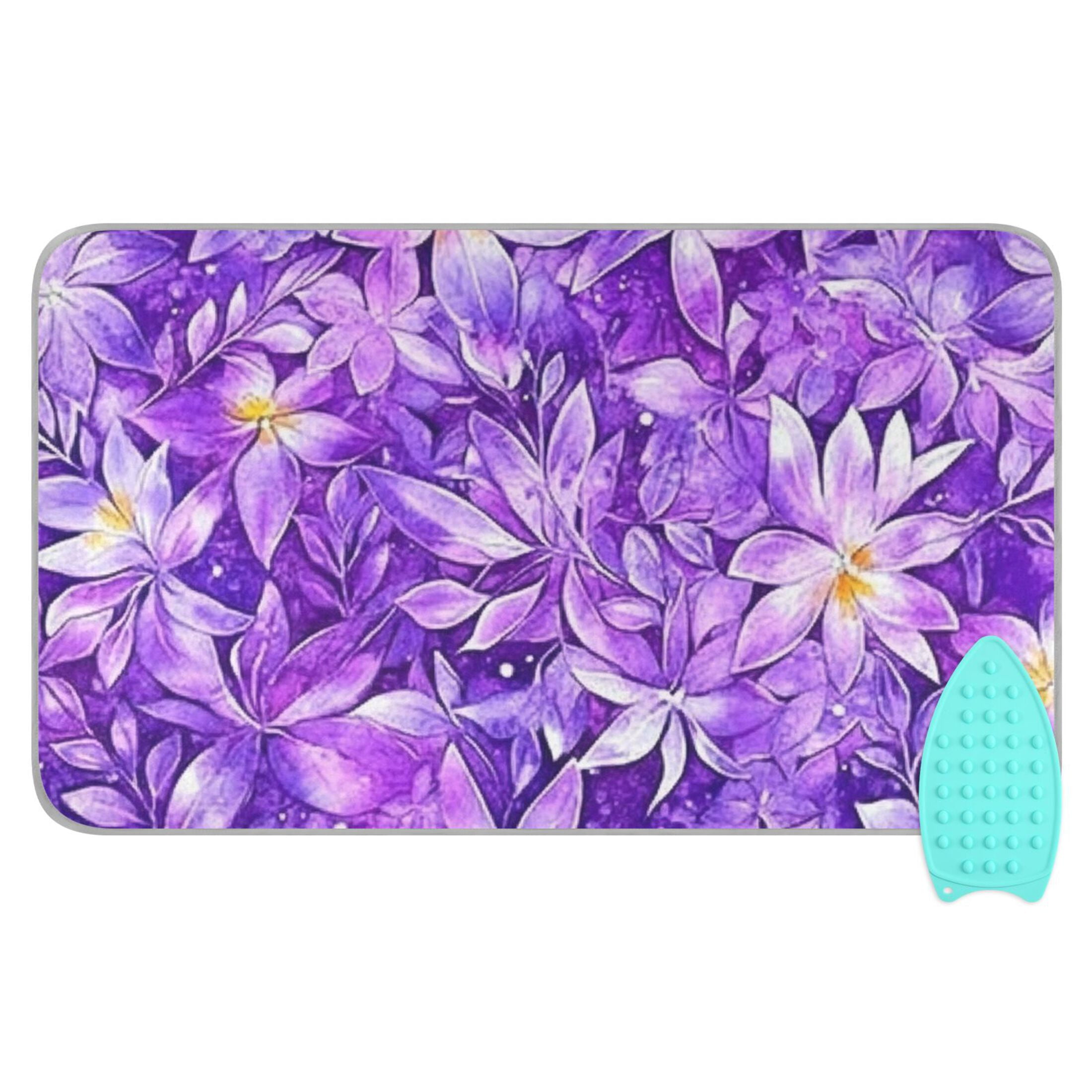 Purple Floral Pattern Ironing Mat Blanket for Table Top Travel Portable ...