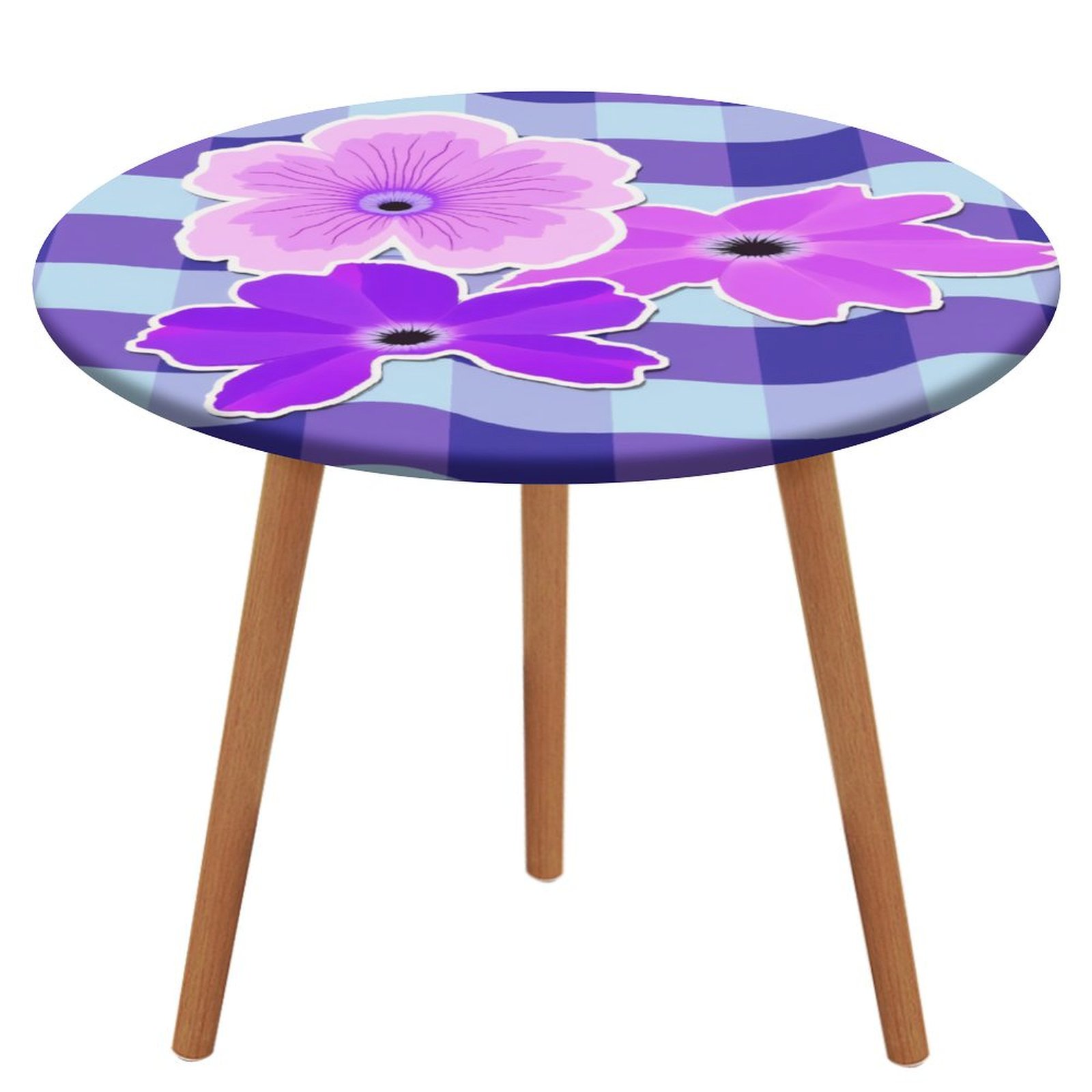 Purple Floral Pattern on Striped Background Pattern Round Tablecloth ...