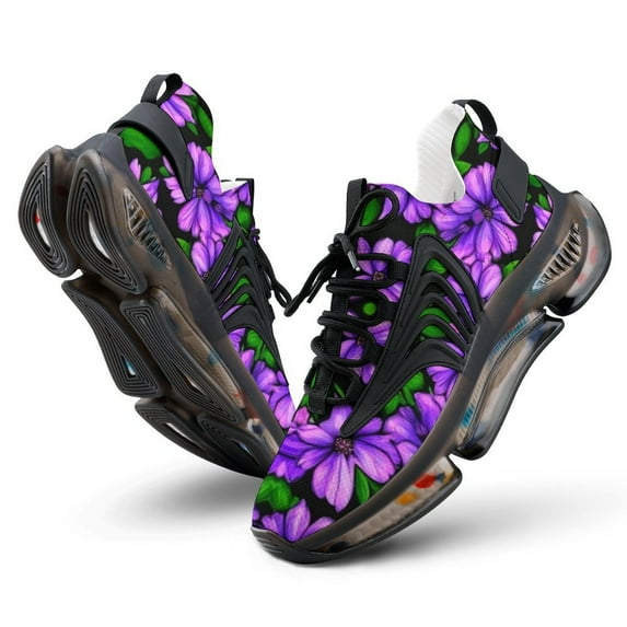 Purple Floral Pattern, Symmetrical Walking Shoes for Men Woman ...