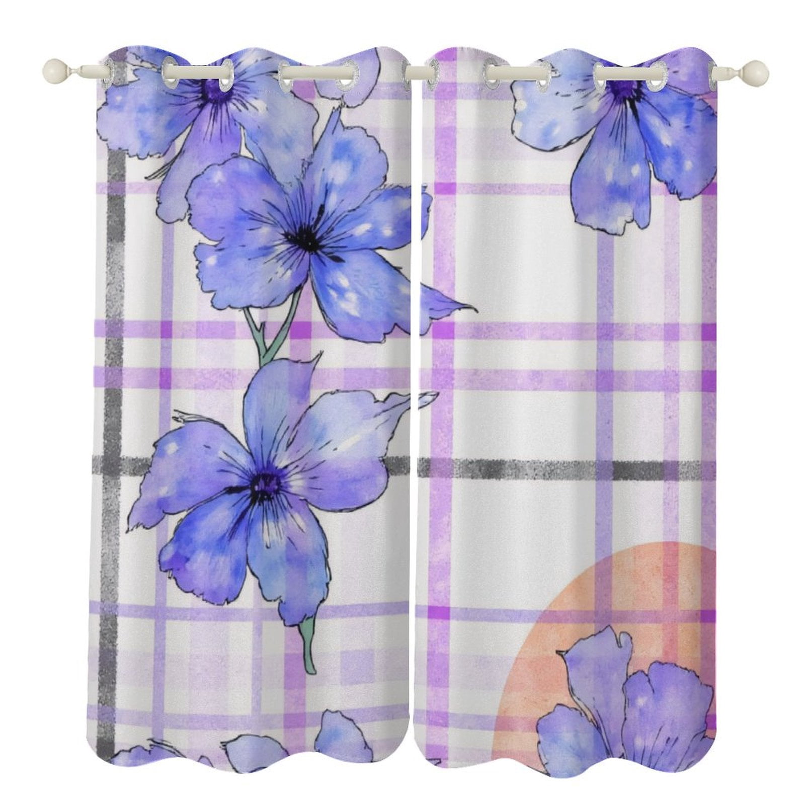 Purple Floral Plaid Pattern Luxury Window Curtains Blinds for Living ...