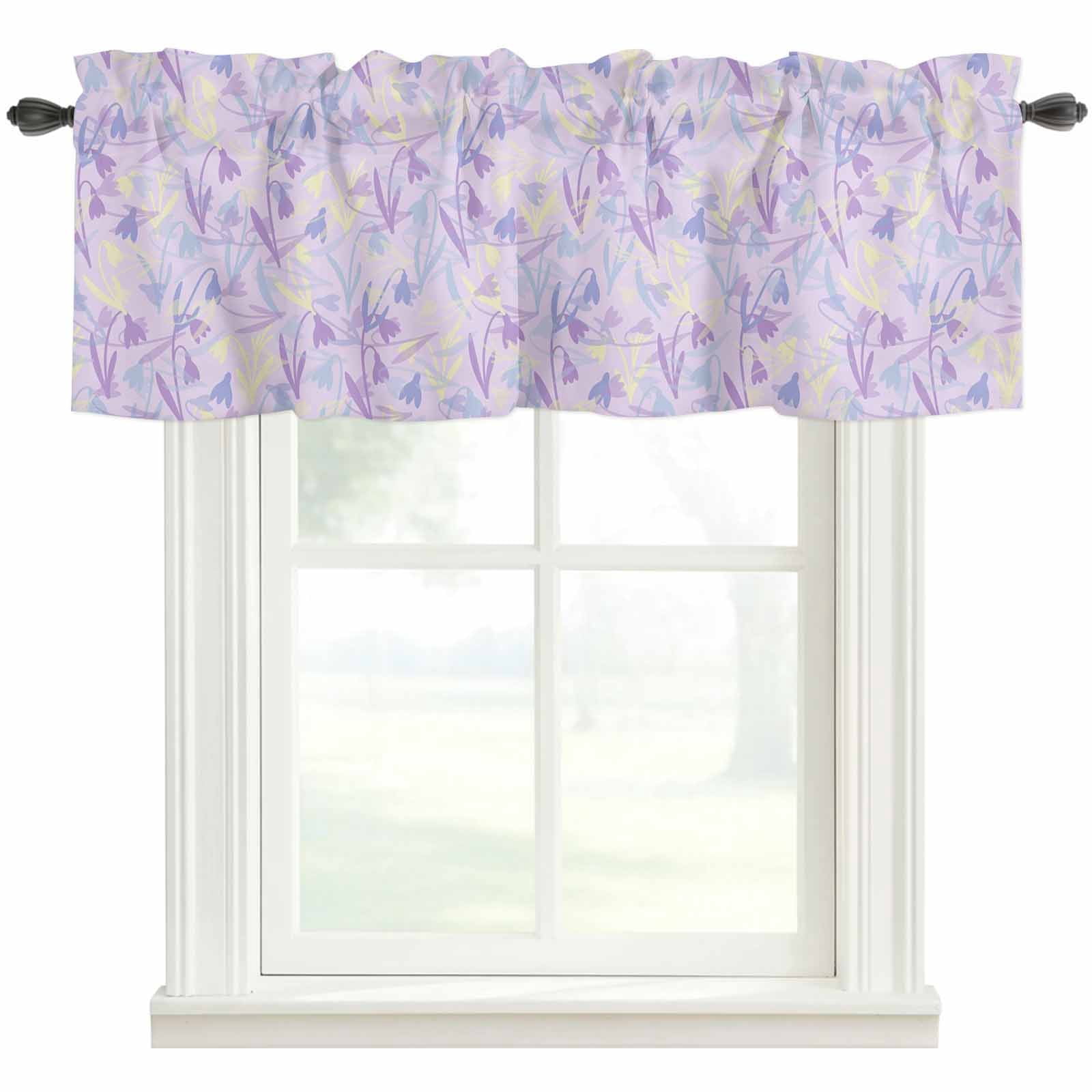 Purple Floral Retro Rod Pocket Curtain Valance, Abstract Vintage Floral ...
