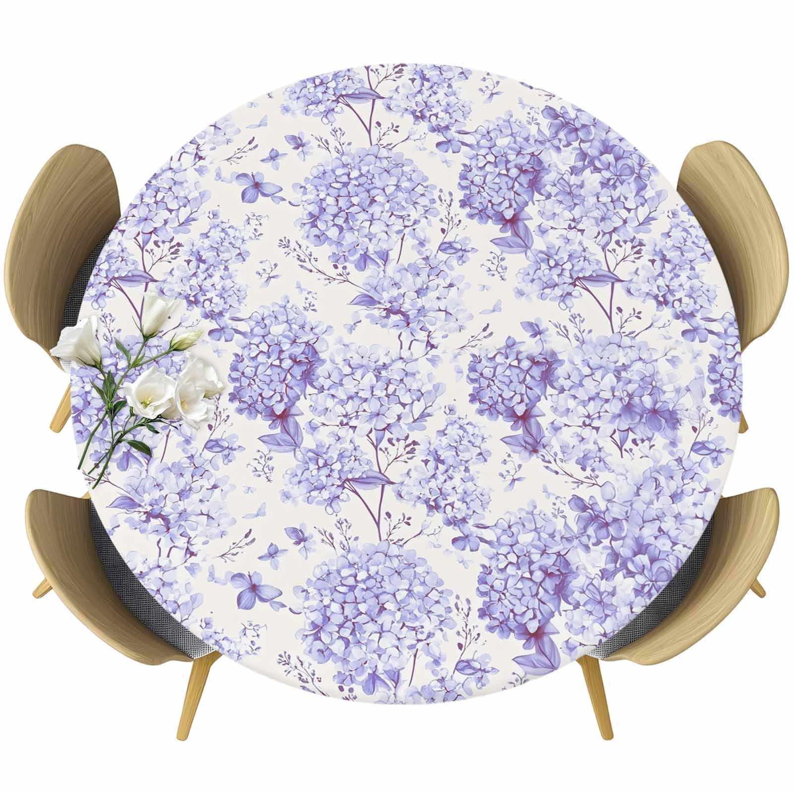 Purple Floral Round Tablecloth 45-54 Inch Round Fitted Table Cloth with ...