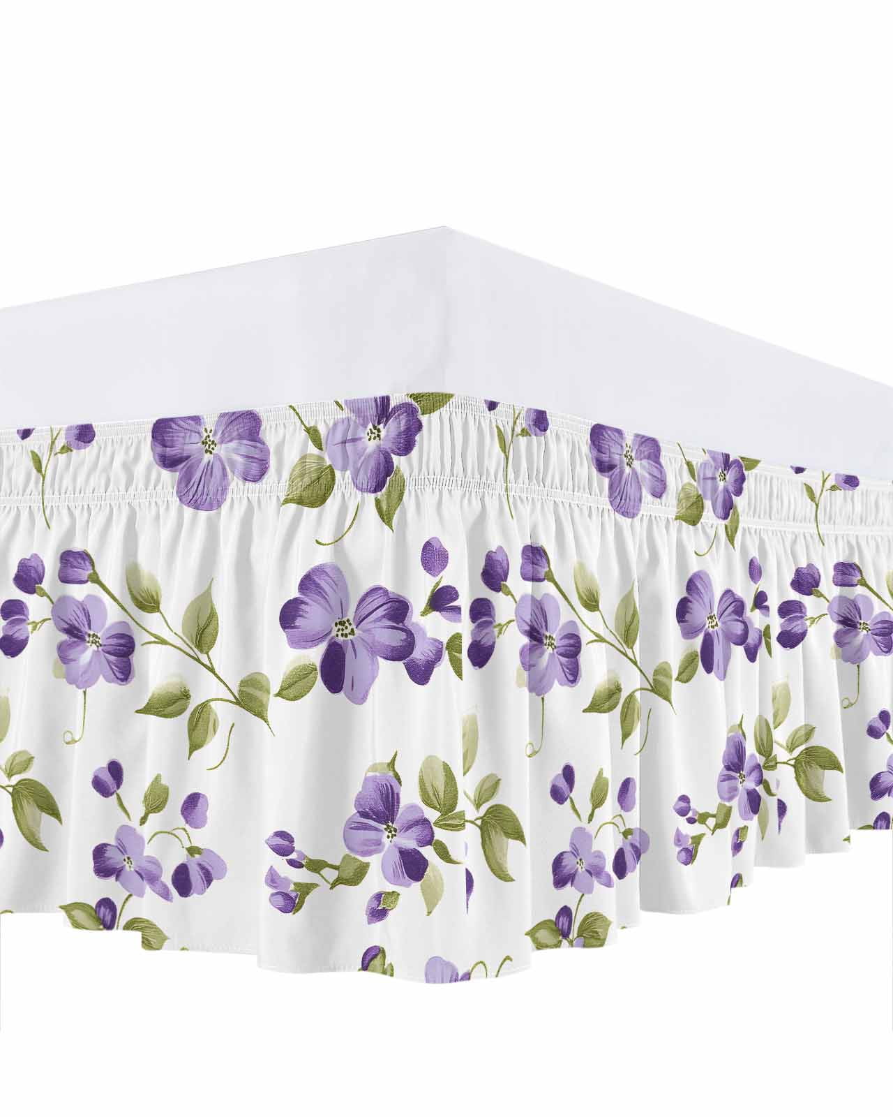 Purple Floral Ruffle Bed Skirt California King Size Green Leaf ...