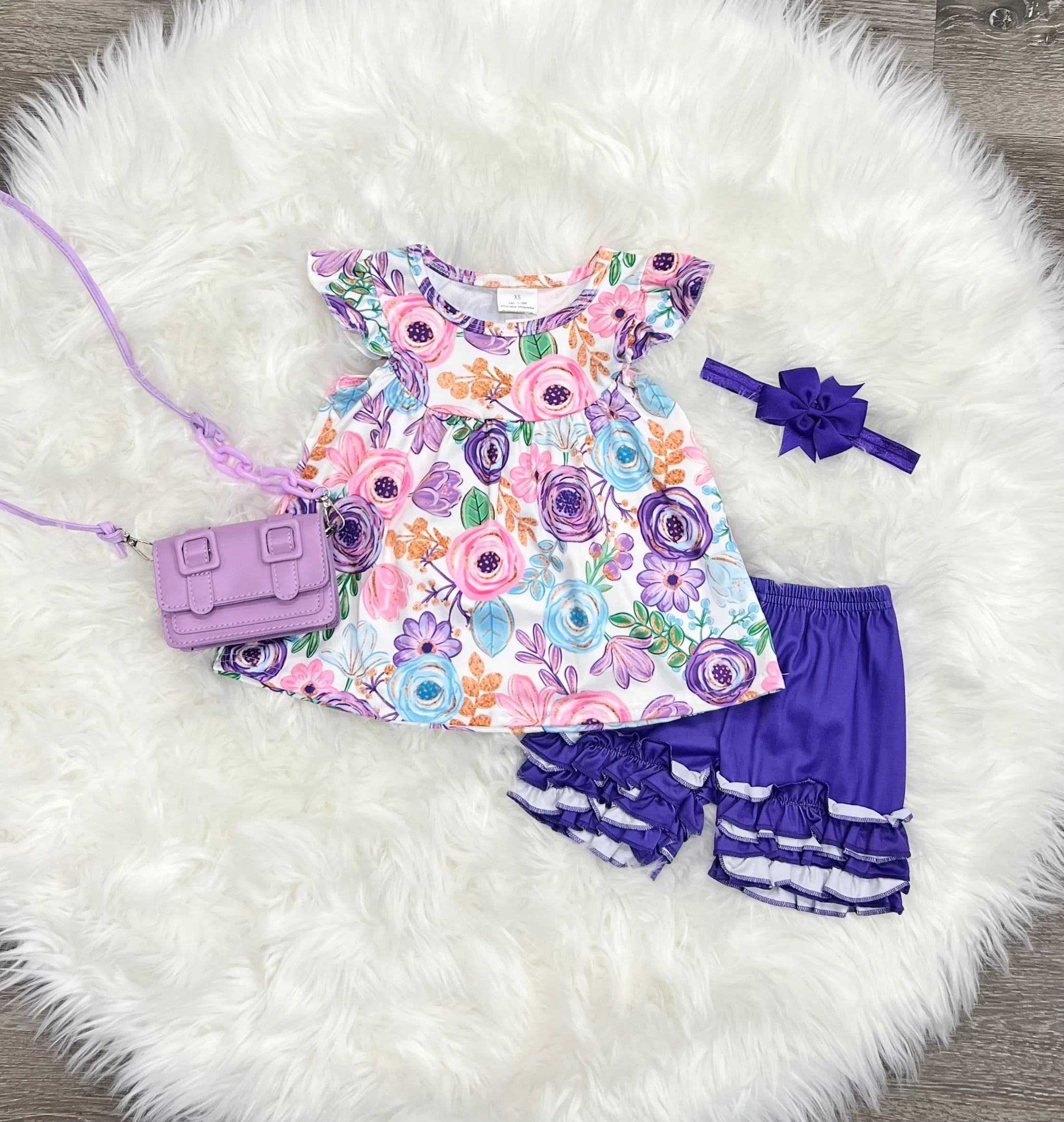 Purple Floral Ruffle Shorts Set - Walmart.com