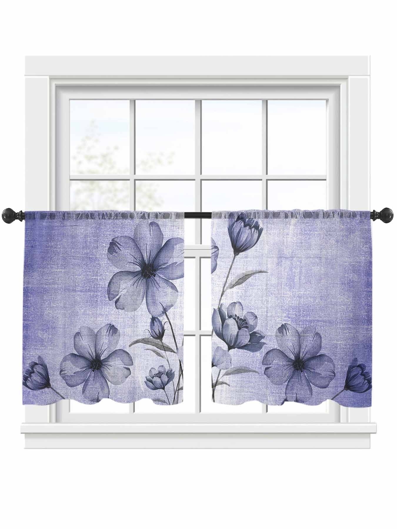 Purple Floral Sheer Curtains 54 Inch Length 2 Panels Set, Semi ...