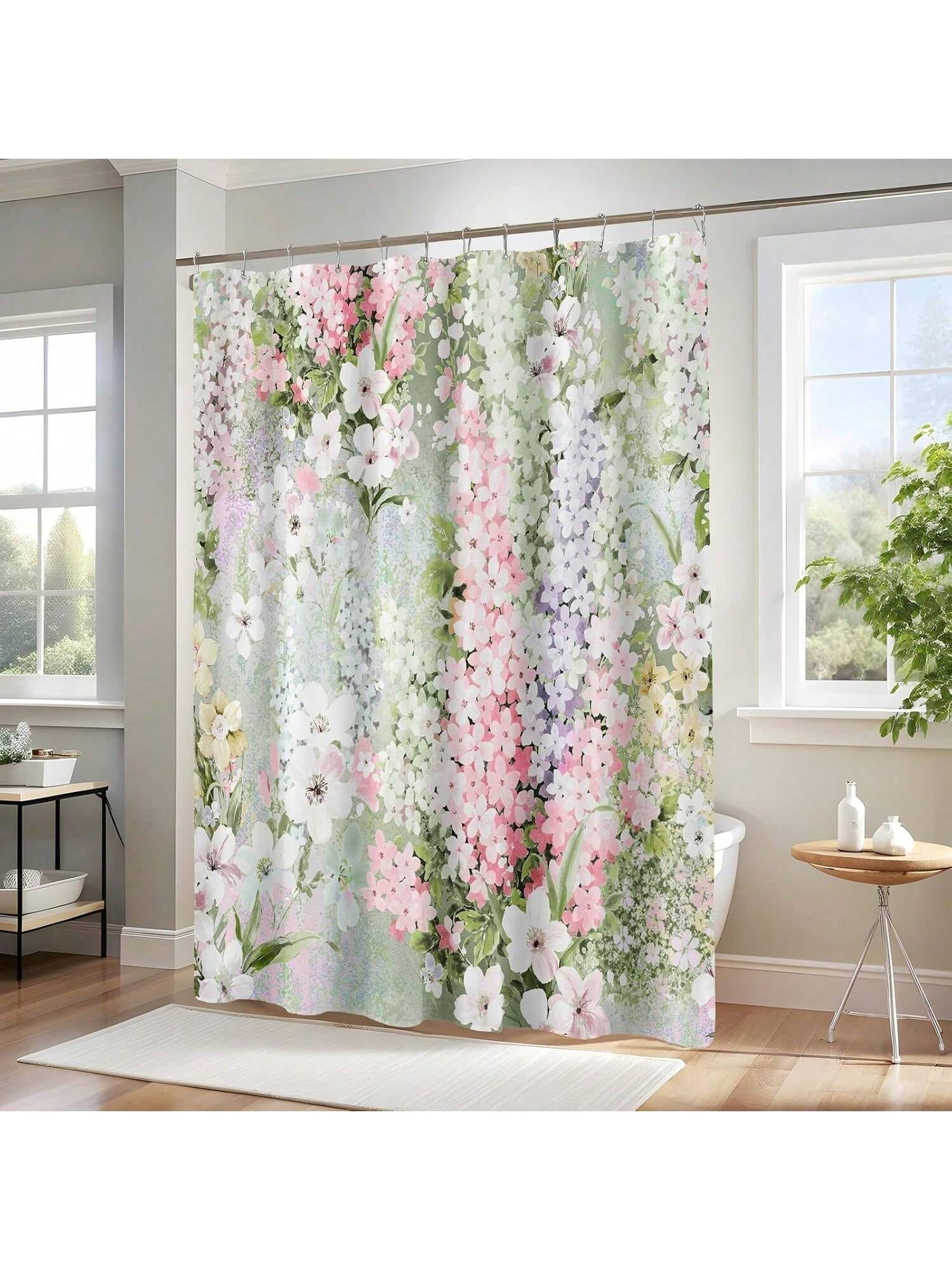 Purple Floral Shower Curtain, Cute Colorful Flower Fabric Shower ...