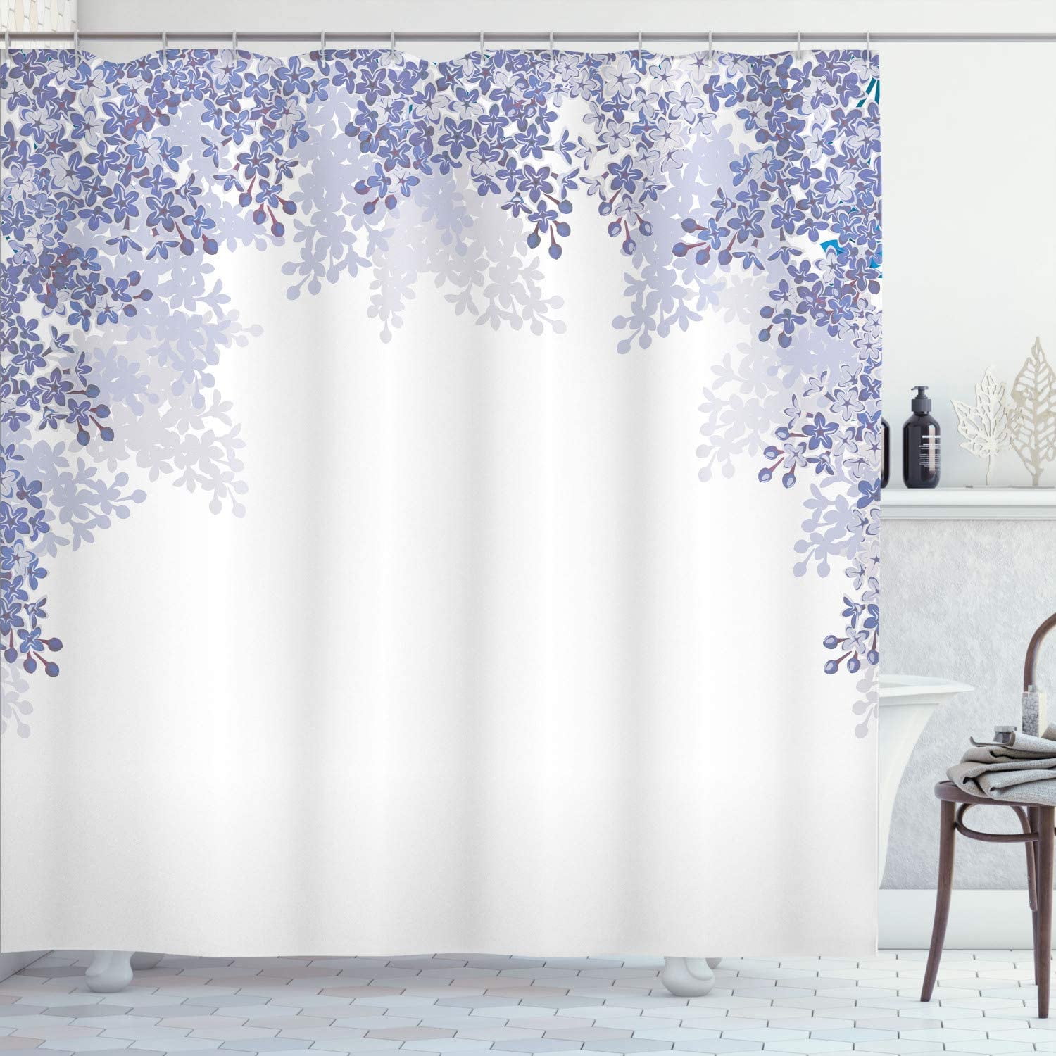 Purple Floral Shower Curtain Sets Watercolor Flowers Plants Fabric Bath ...