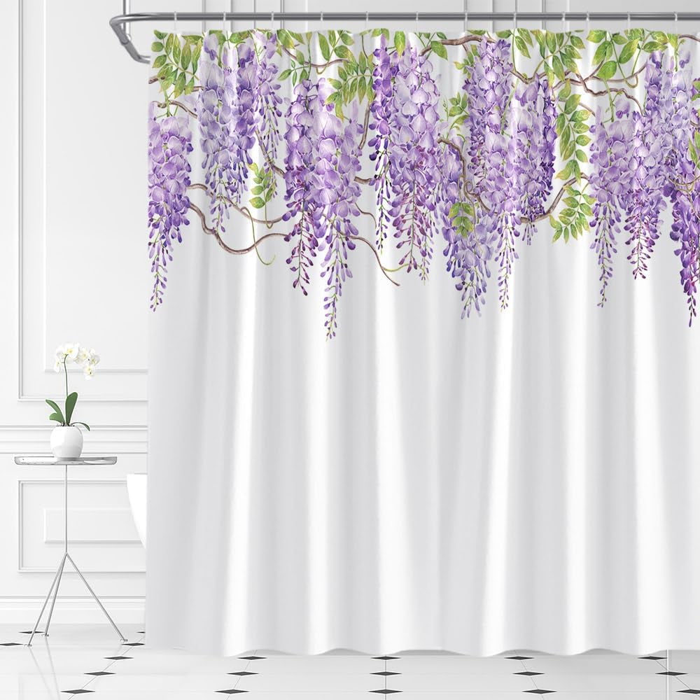 Purple Floral Shower Curtain Spring Watercolor Weeping Wisteria Blossom ...