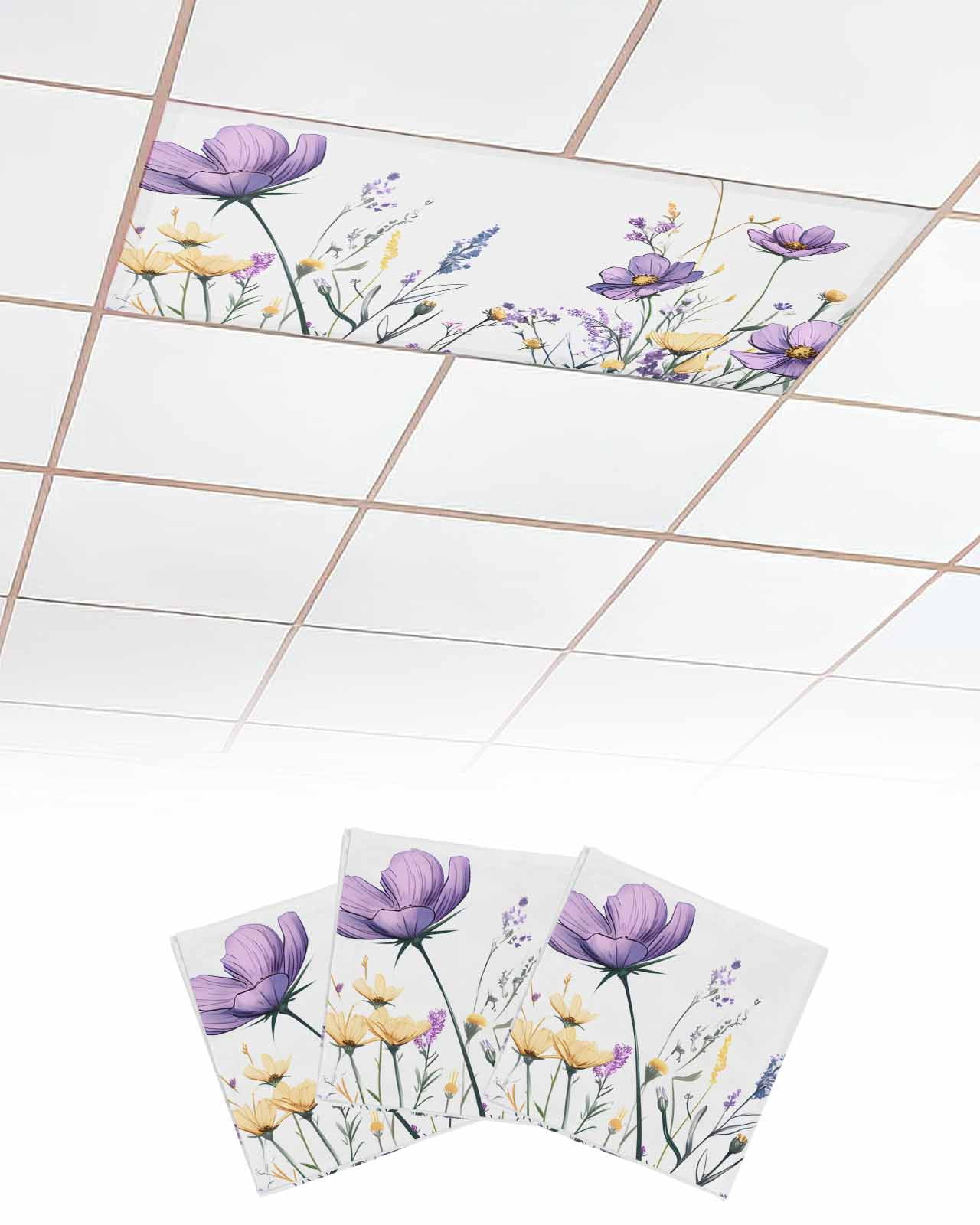 Purple Floral Spring Fluorescent Light Covers for Ceiling Lights 4x2 ...