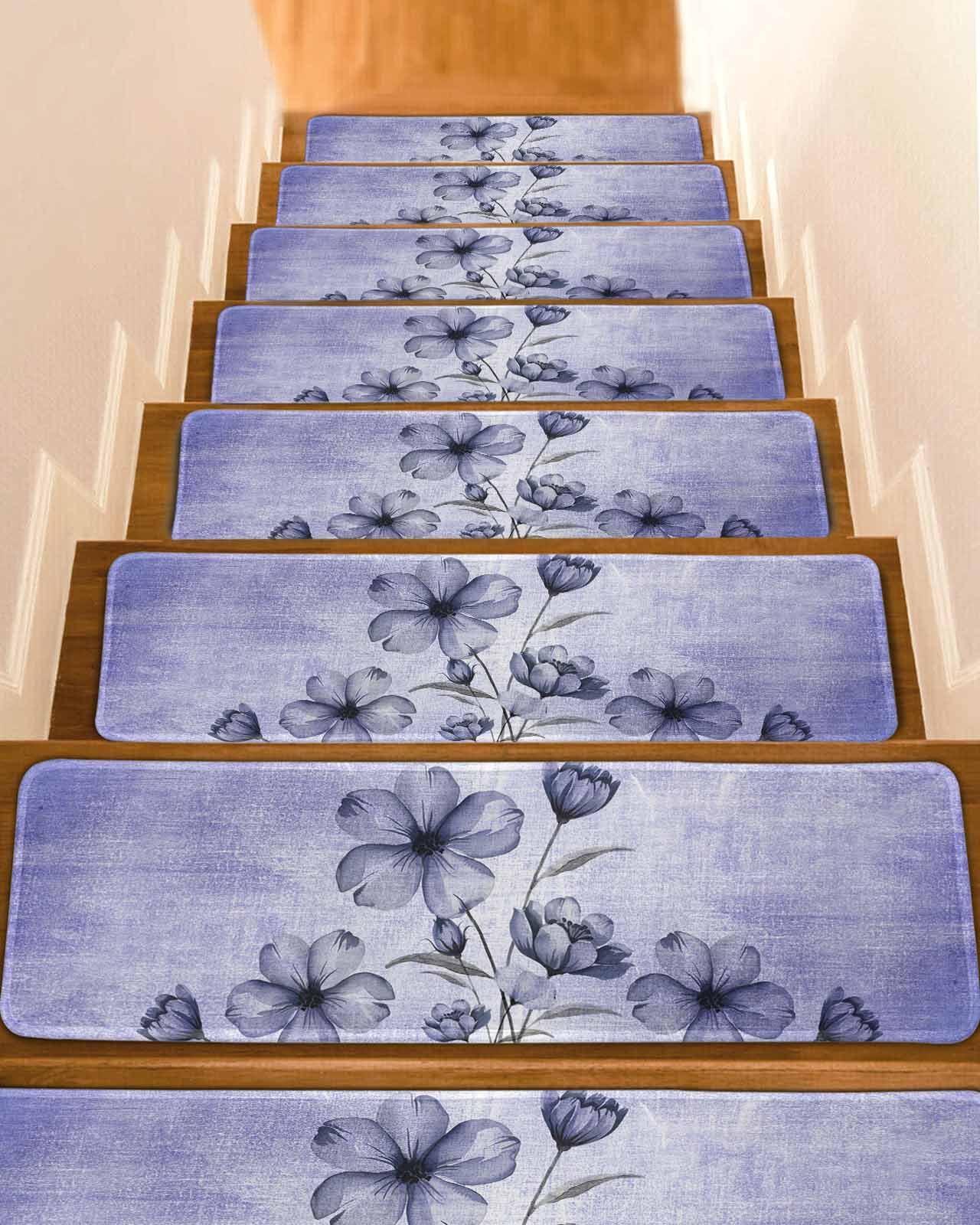 Purple Floral Stair Treads for Wooden Steps Indoor Runner Rug Carpet ...