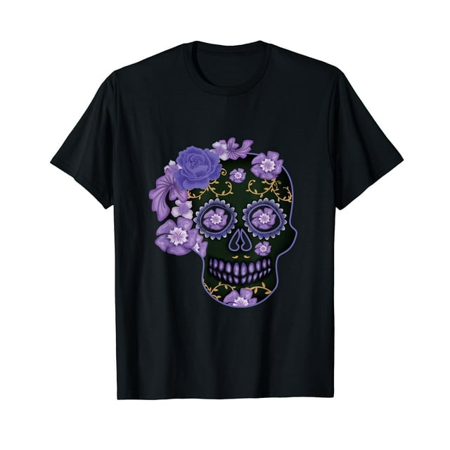 Purple Floral Sugar Skull Souls Day Muertos Day Of Dead T Shirt