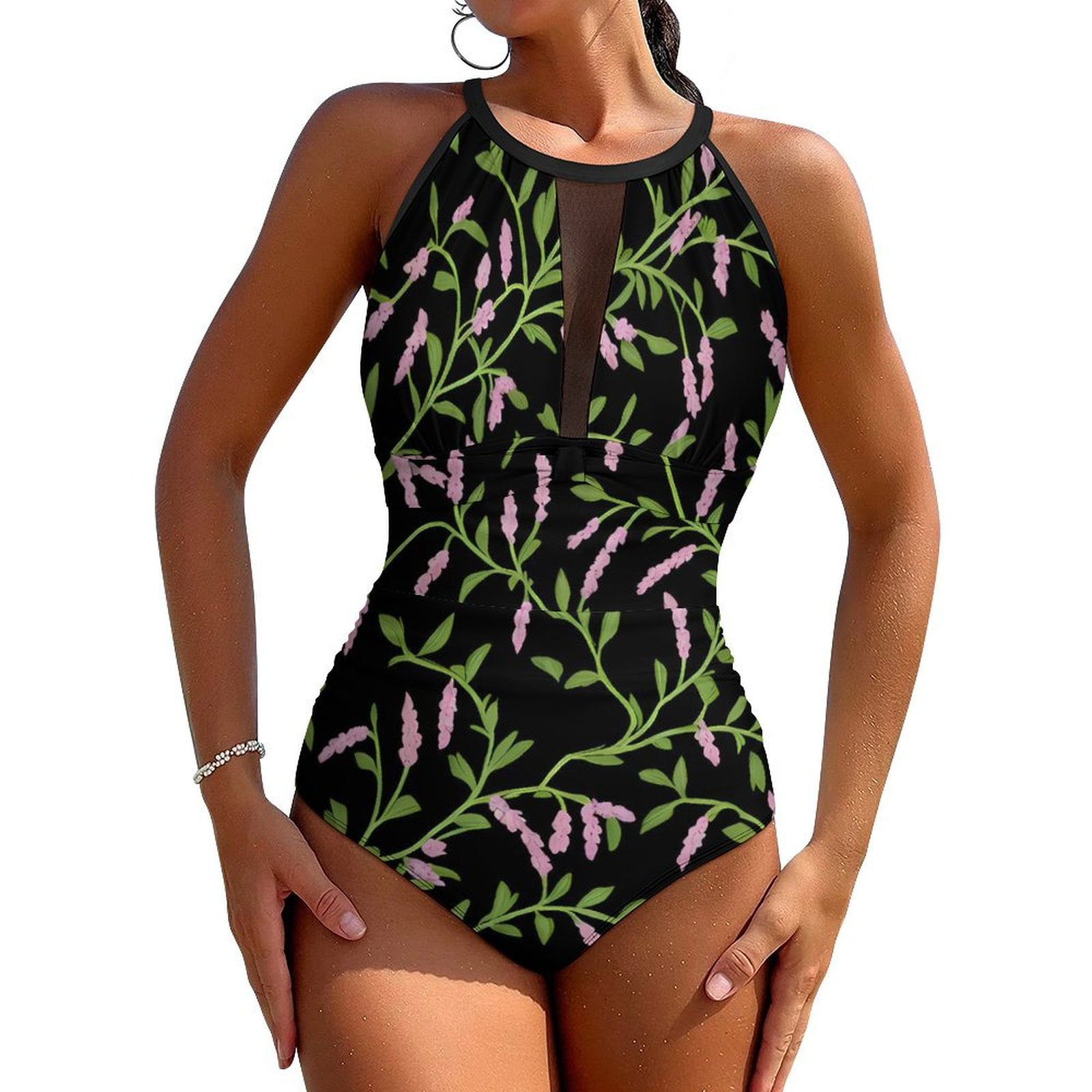 Purple Floral Swimsuit Midnight Forest Swimwear One-Piece Holiday Swim Design Bodysuit Bathing ...