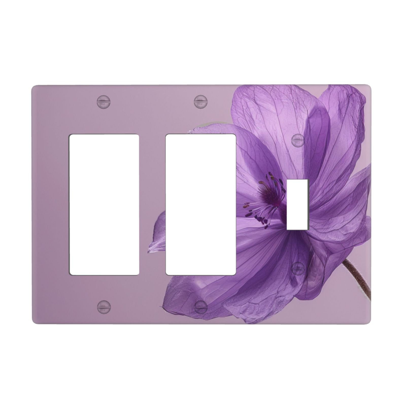 Purple Floral Switch Cover Decorative Wall Plate 3-Gang 2-Decor 1 ...