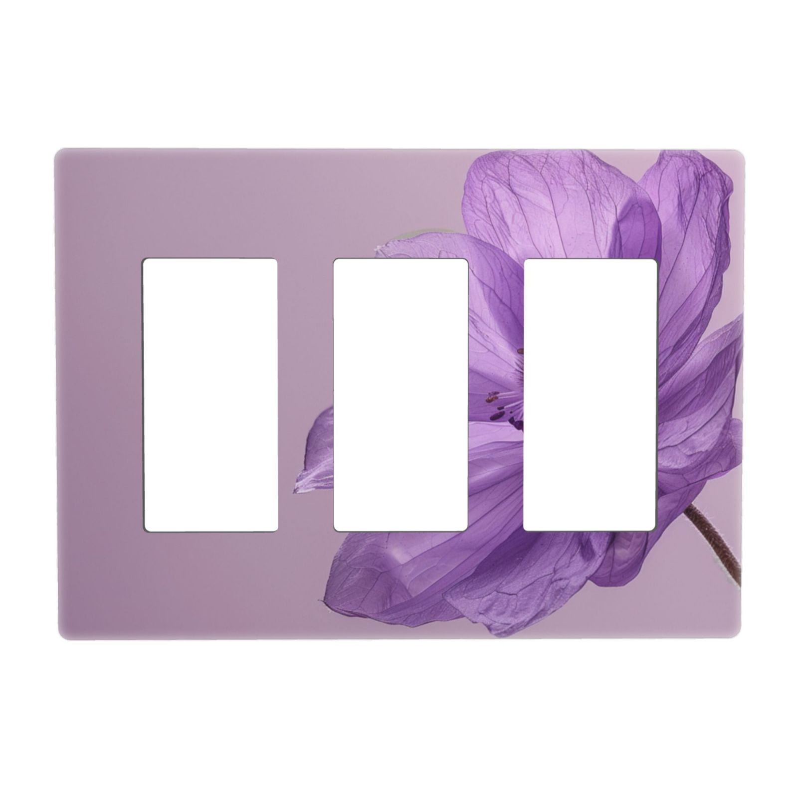 Purple Floral Switch Cover Decorative Wall Plate 3-Gang Screwless ...