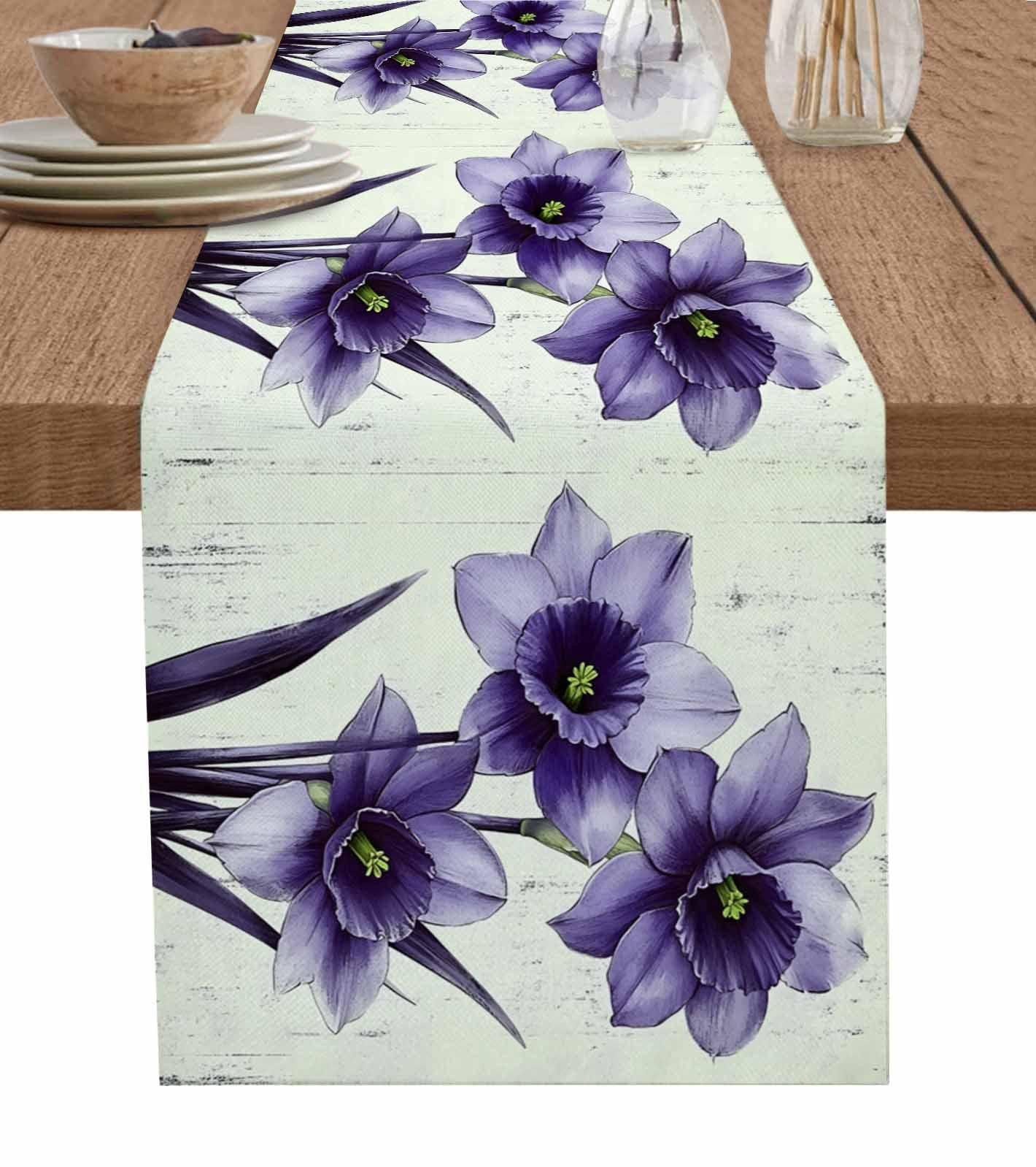 Purple Floral Table Runner 36 Inches, Watercolor Farmhouse Spring ...
