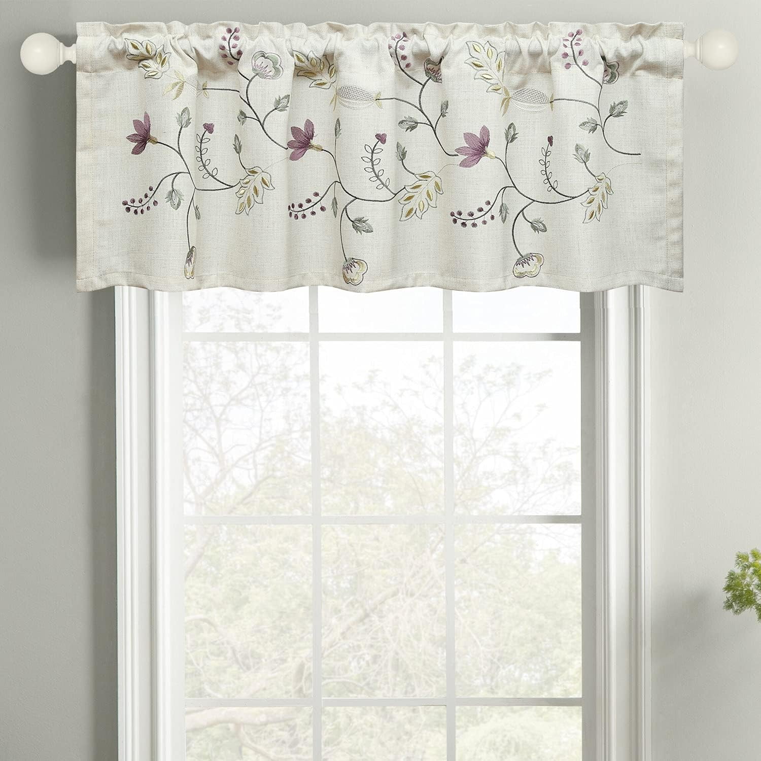 Purple Floral Valance for Windows Bedroom, Embroidery Blossoms Faux ...