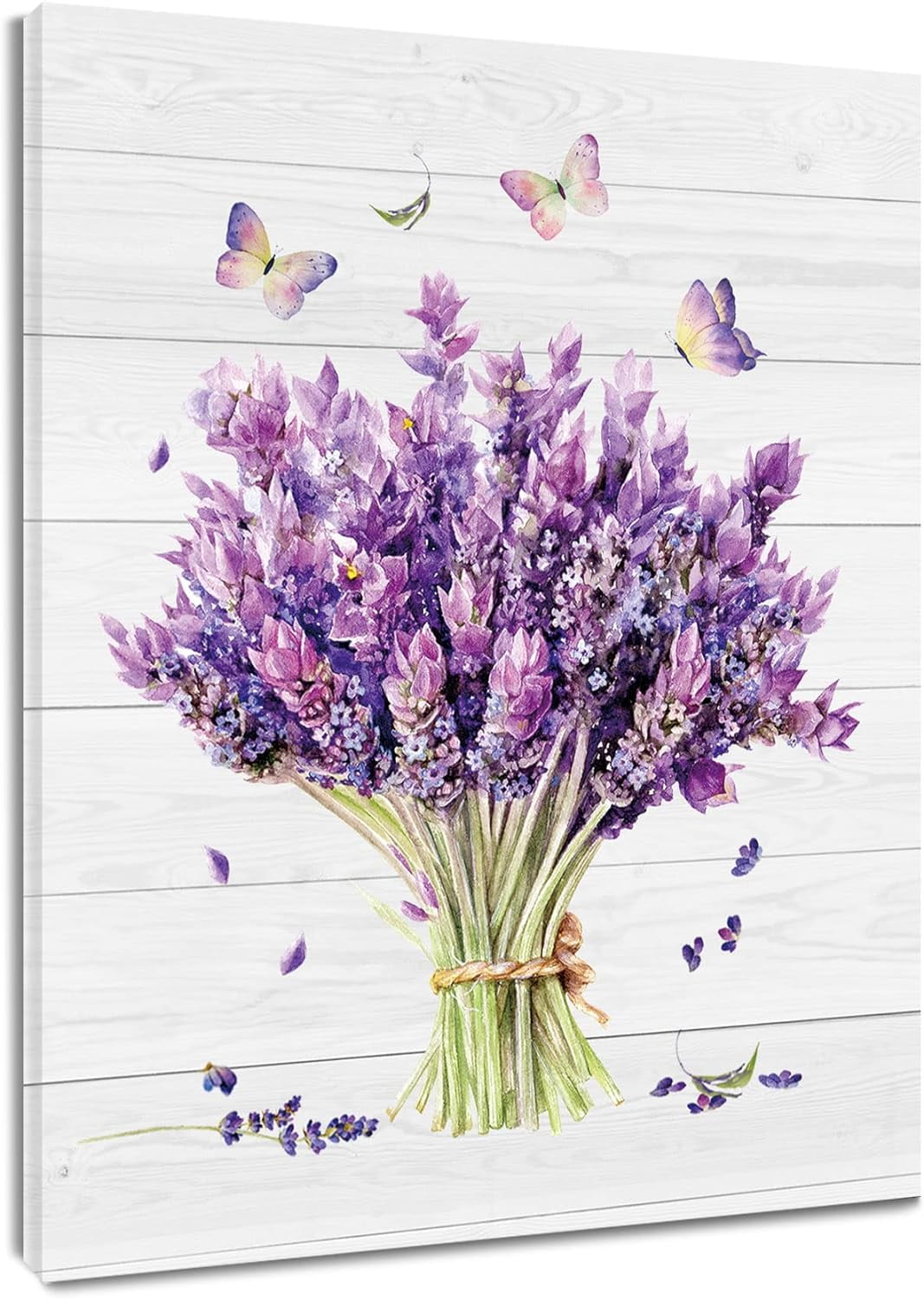 Purple Floral Wall Art Butterfly on Lavender Flower Framed Canvas Wall ...