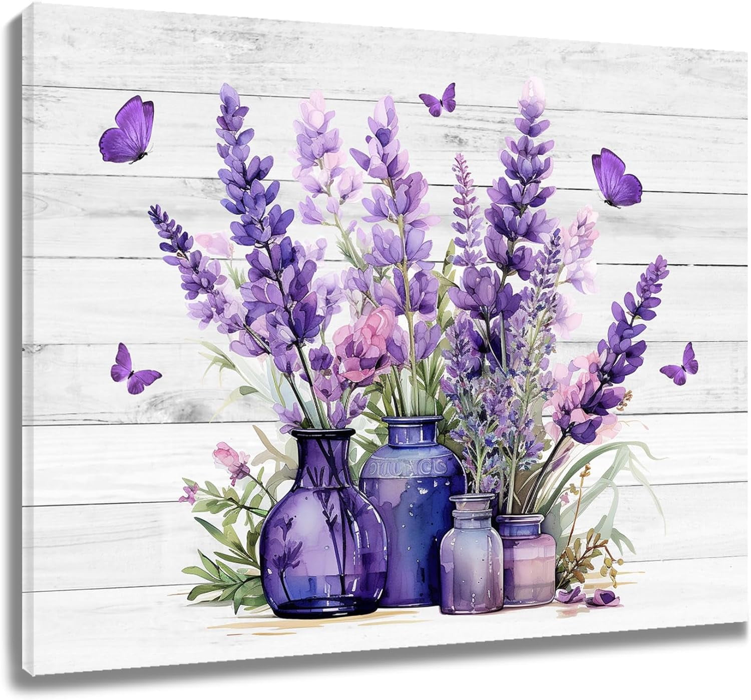 Purple Floral Wall Art for Living Room,Lavender and Butterfly in Vase ...