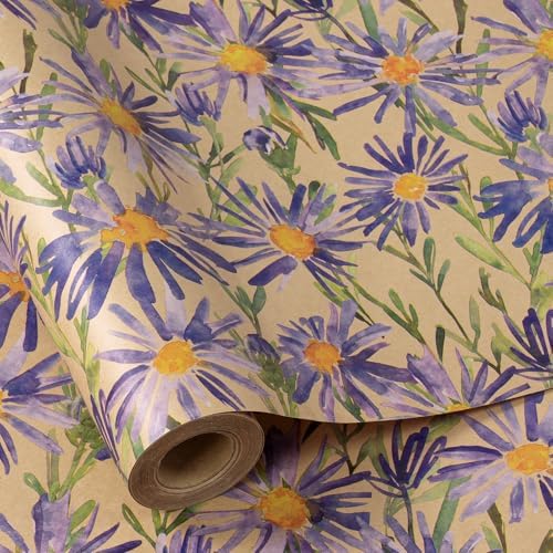 Purple Floral Wrapping Paper for Women, 17 in x 16.4 ft, Mini Roll ...