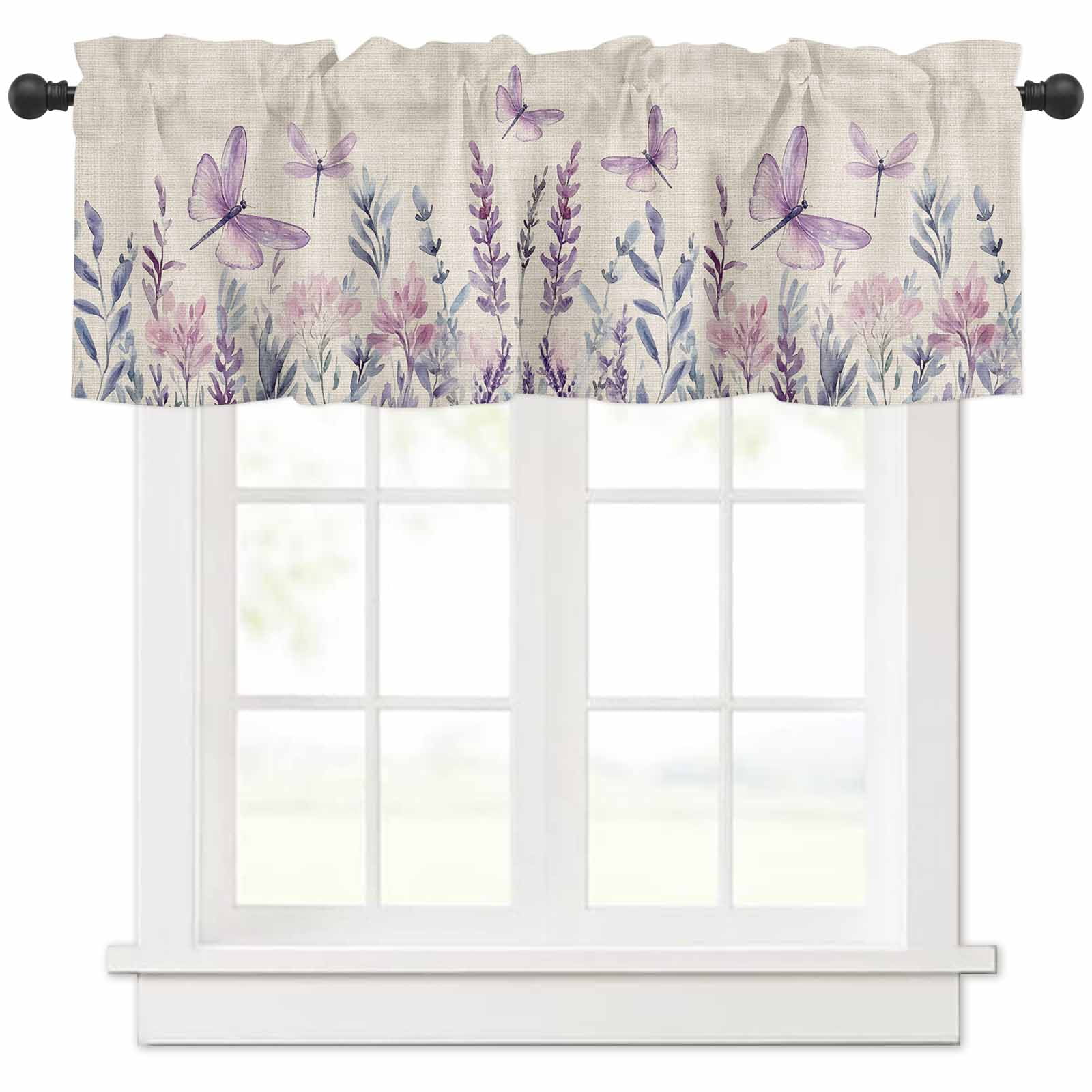 Purple Florals Valances for Windows Farmhouse Kitchen Curtains Valances ...
