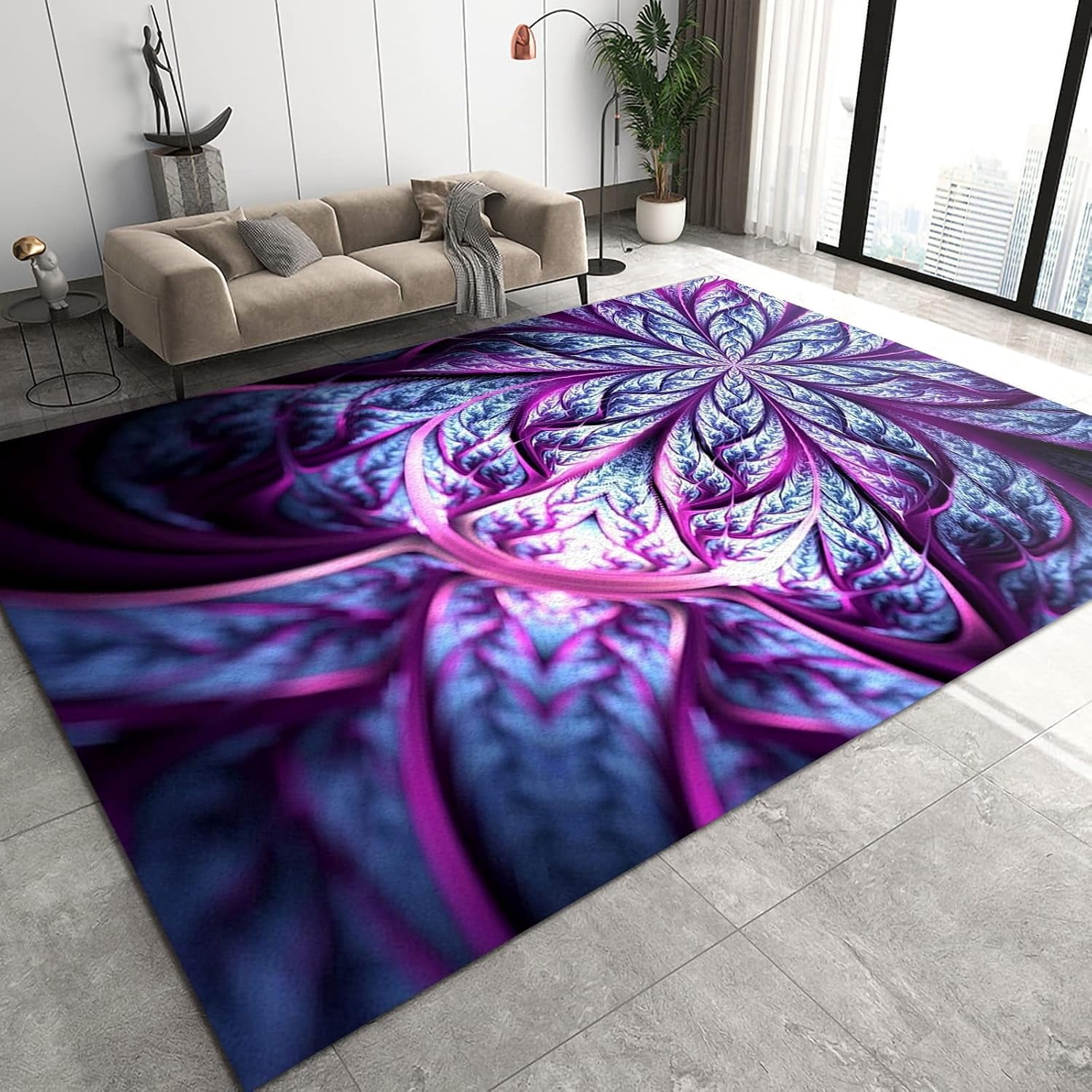 Purple Flower Area Rugs, 3D Plant Apartment Carpet, Porch Mat High ...
