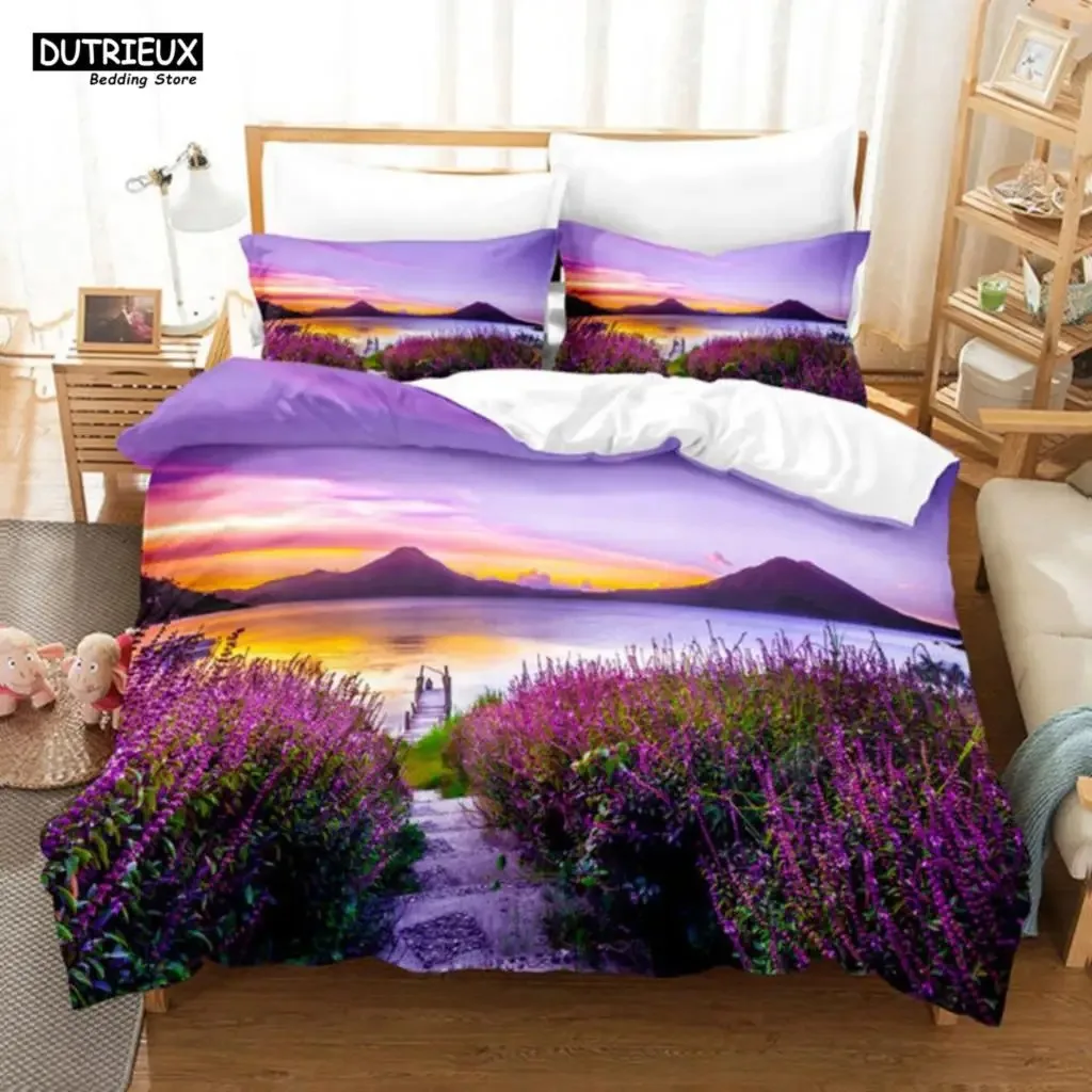 Purple Flower Bedding Set Butterfly Bed Lin Double King Twin Full Wom ...