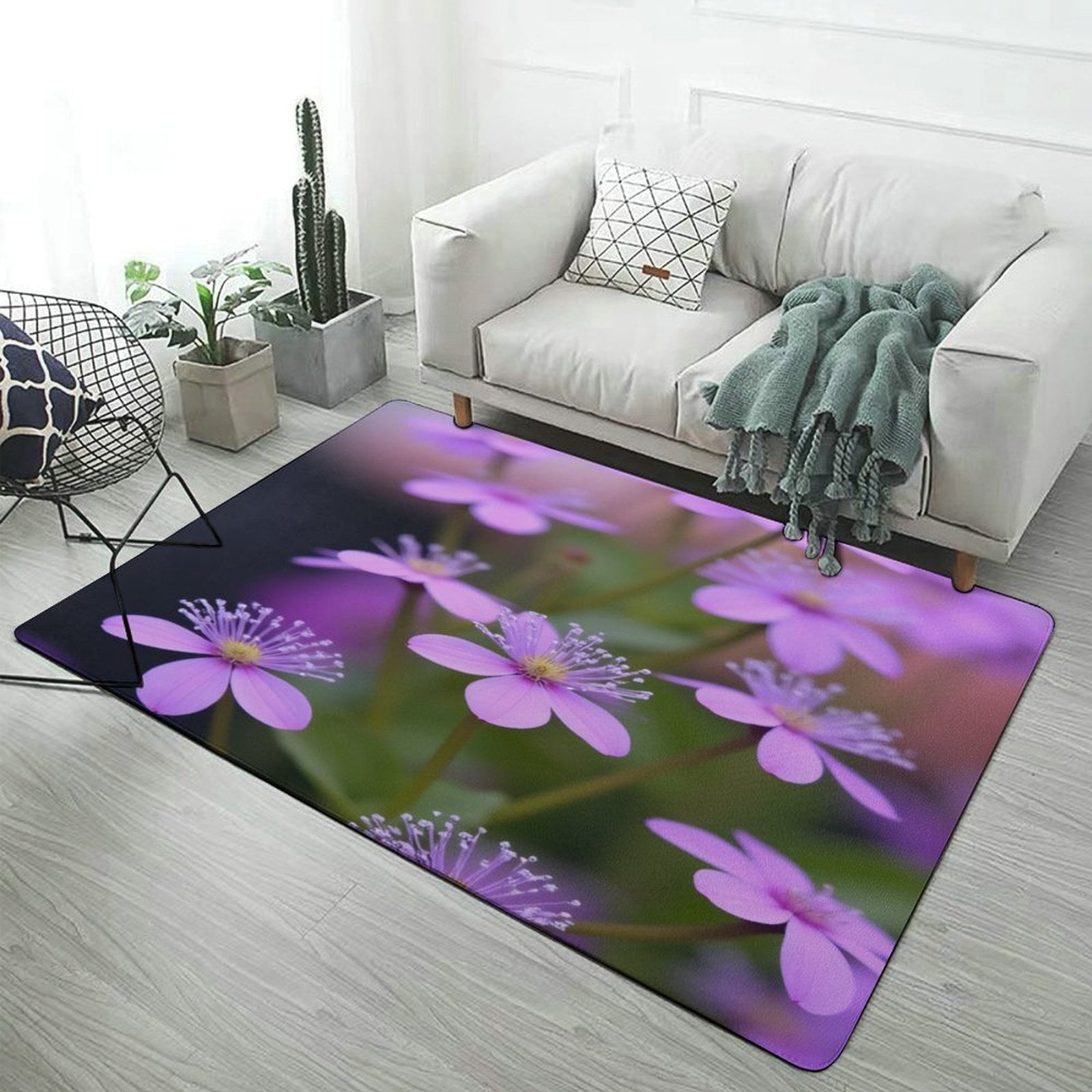 Purple Flower Bouquet Carpet Rug for Home Living Room Bedroom Sofa ...