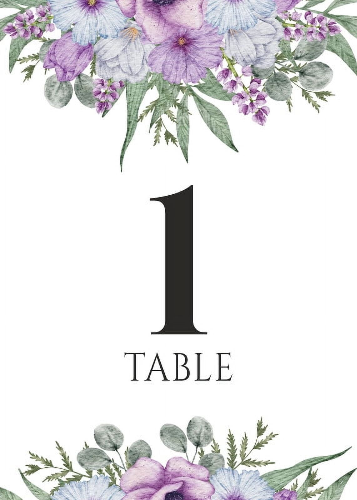 Purple Flower Design Table Number Cards Double Sided Party Table ...
