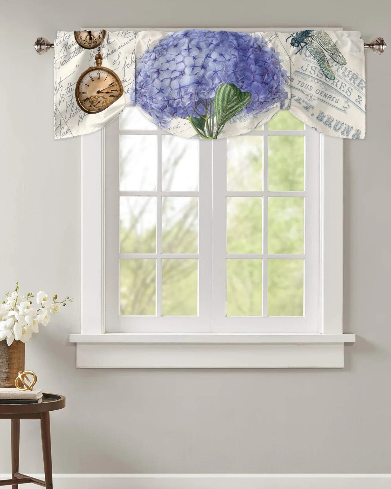 Purple Flower Dragonfly Vintage Clock Window Curtain Kitchen Cabinet ...