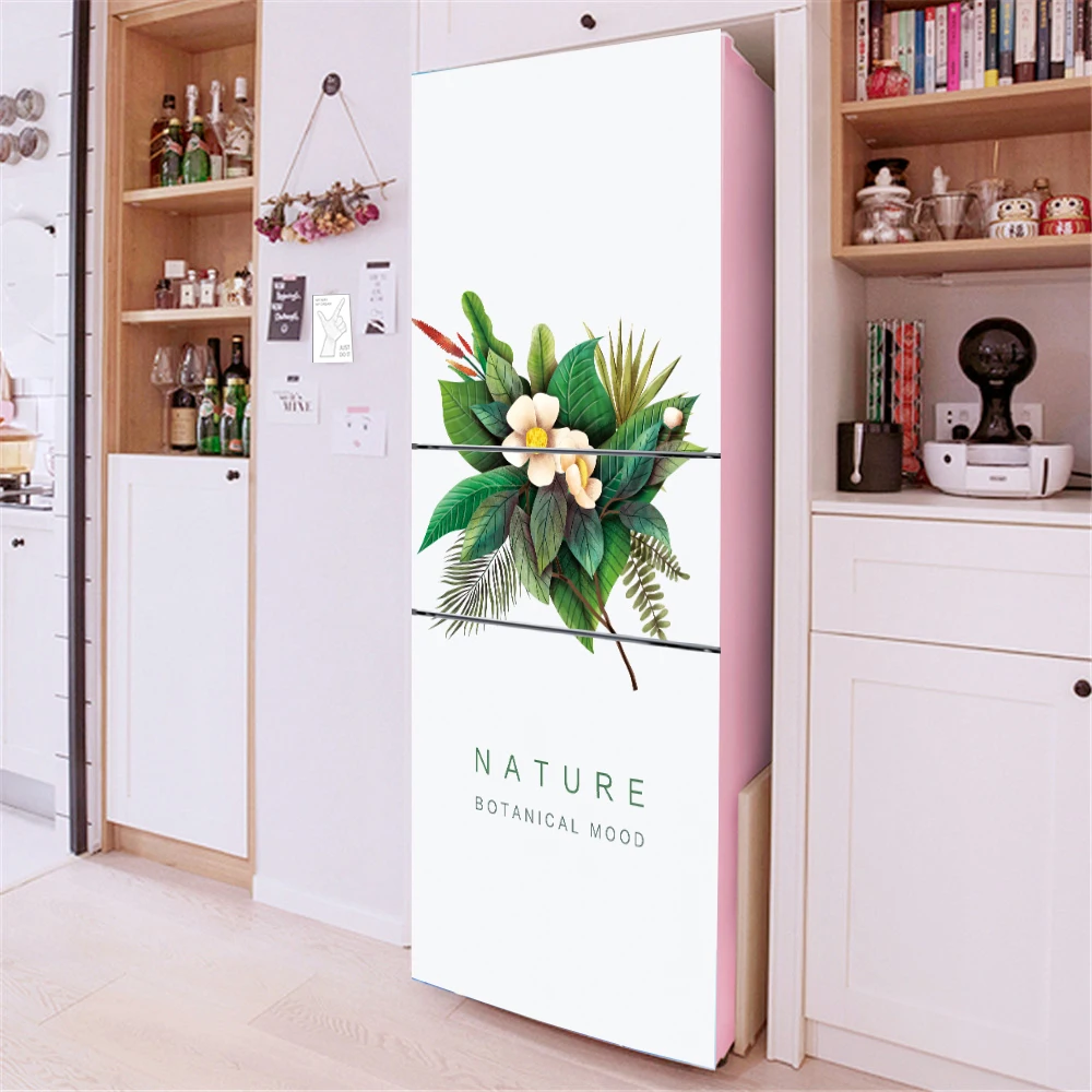 Purple Flower Fridge Sticker Full Door Cover Spring Floral Refrigerator ...