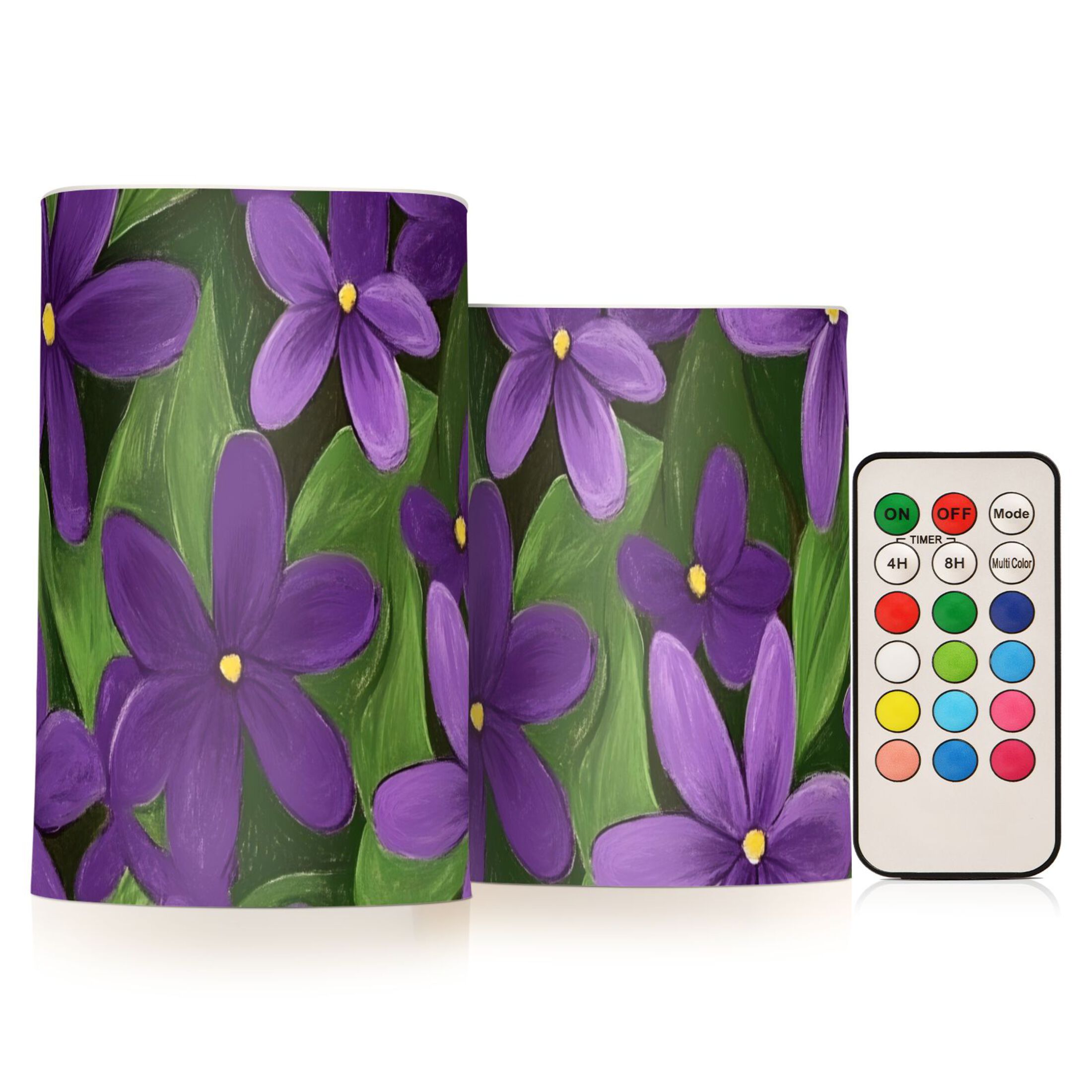 Purple Flower Gouache Painting Flickering Flameless Candles Battery ...