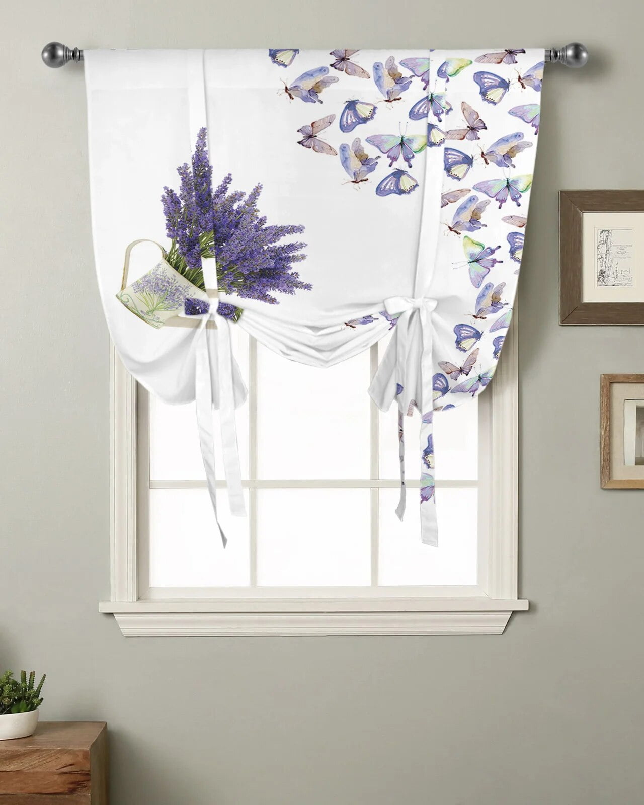 Purple Flower Lavender Butterfly Window Curtain for Living Room Roman ...
