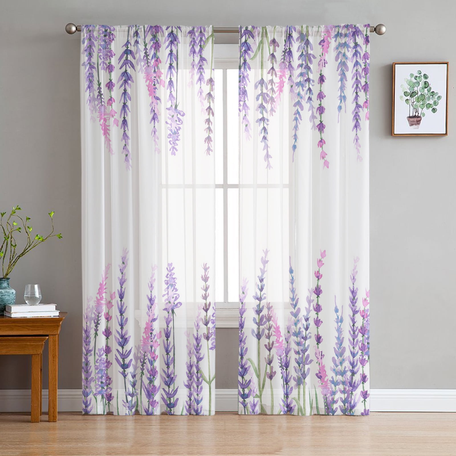 Purple Flower Lavender Romance Tulle Curtains for Living Room ration ...