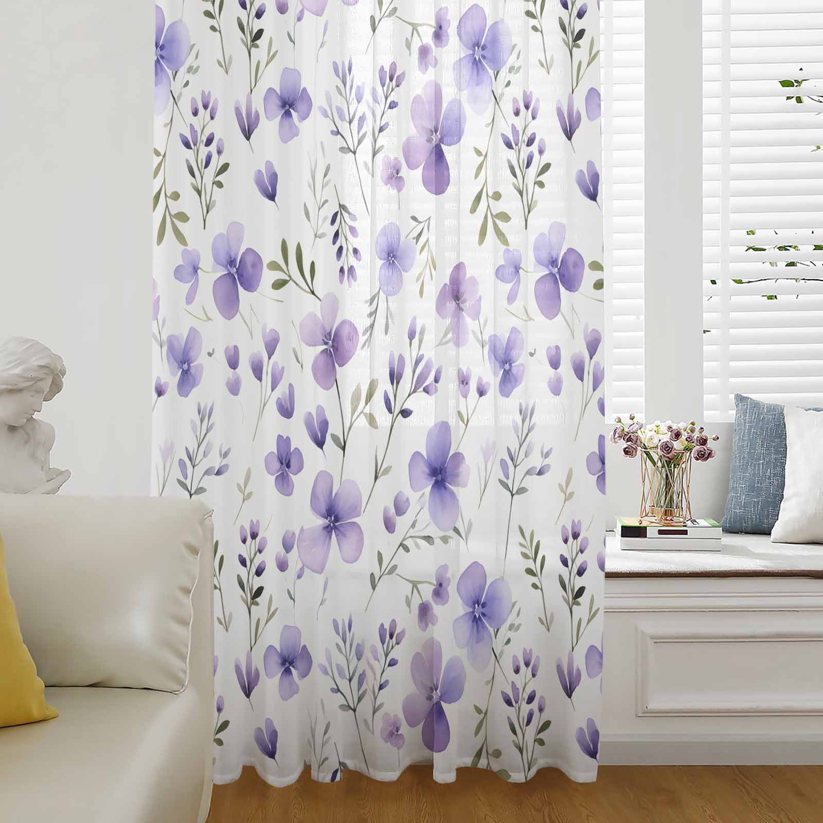 Purple Flower Leaves Window Curtain 72 Inches Long,Cottagecore ...