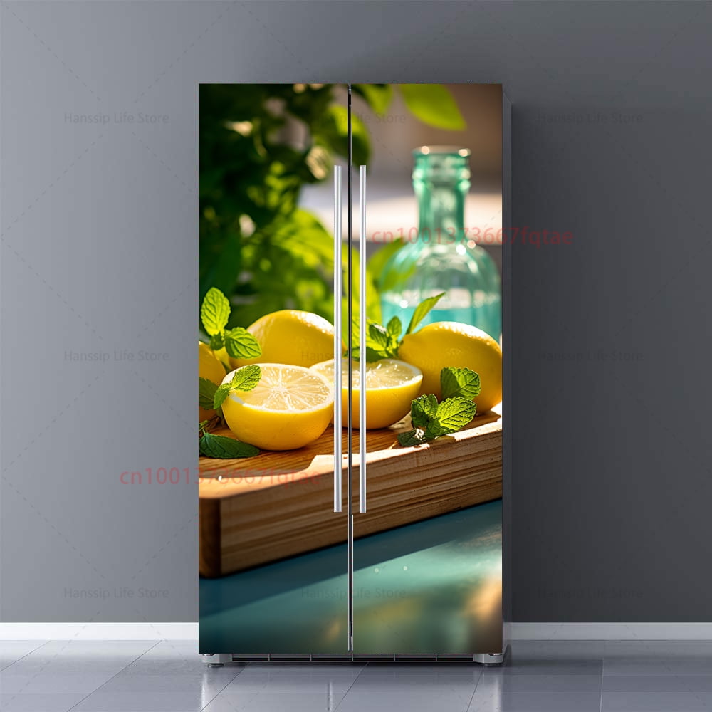 Purple Flower Lemon 3D Refrigerator Sticker Self-Adhesive Home ration ...