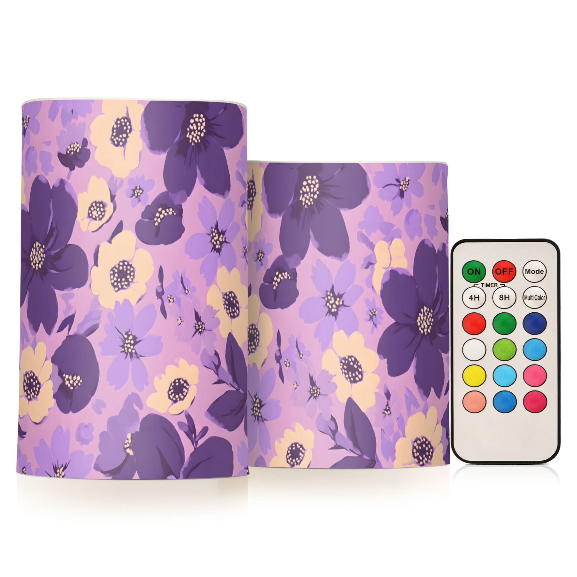 Purple Flower Pattern Flameless LED Candle Set with Remote, Battery ...