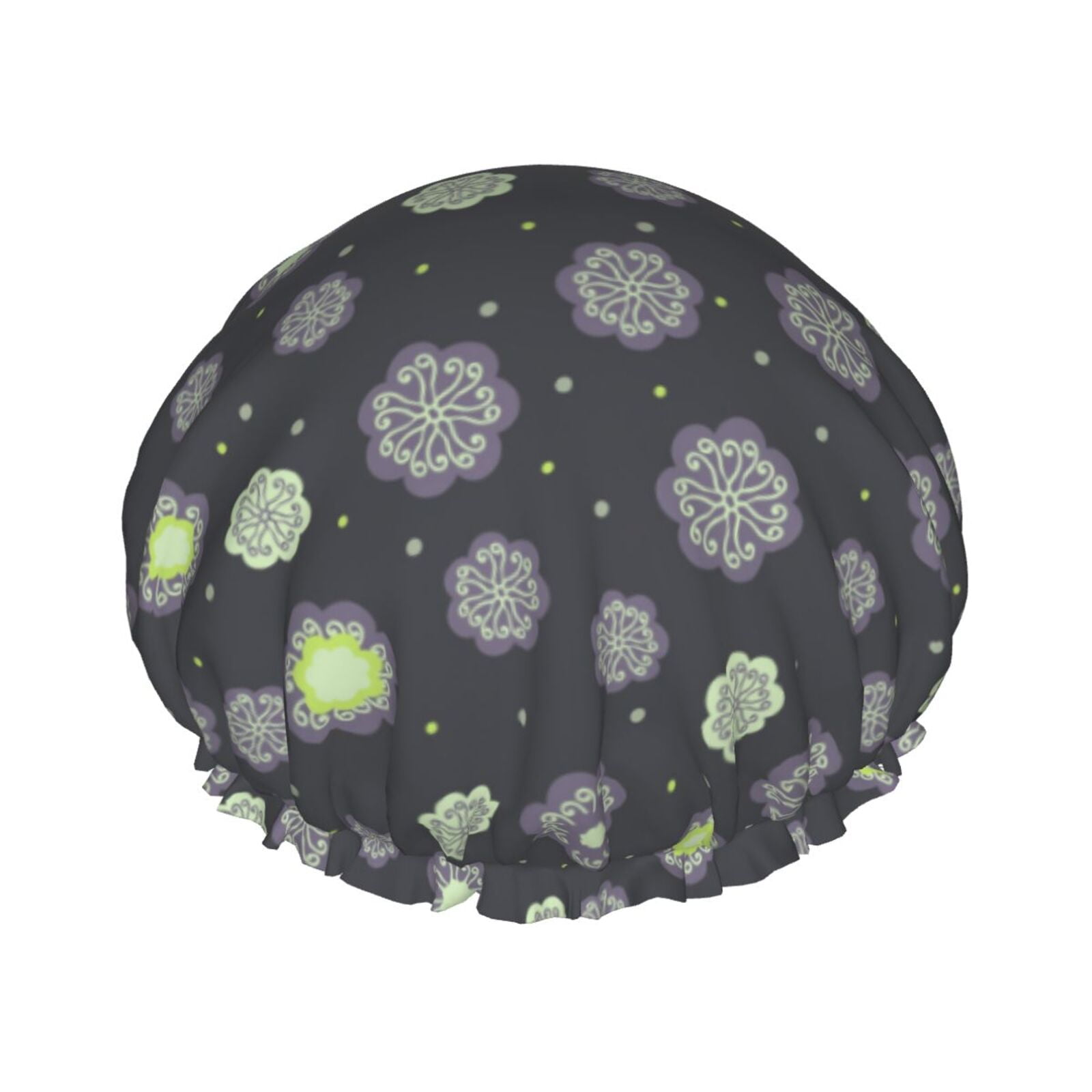 Purple Flower Shower Cap Reusable Waterproof, Double Waterproof Layers ...
