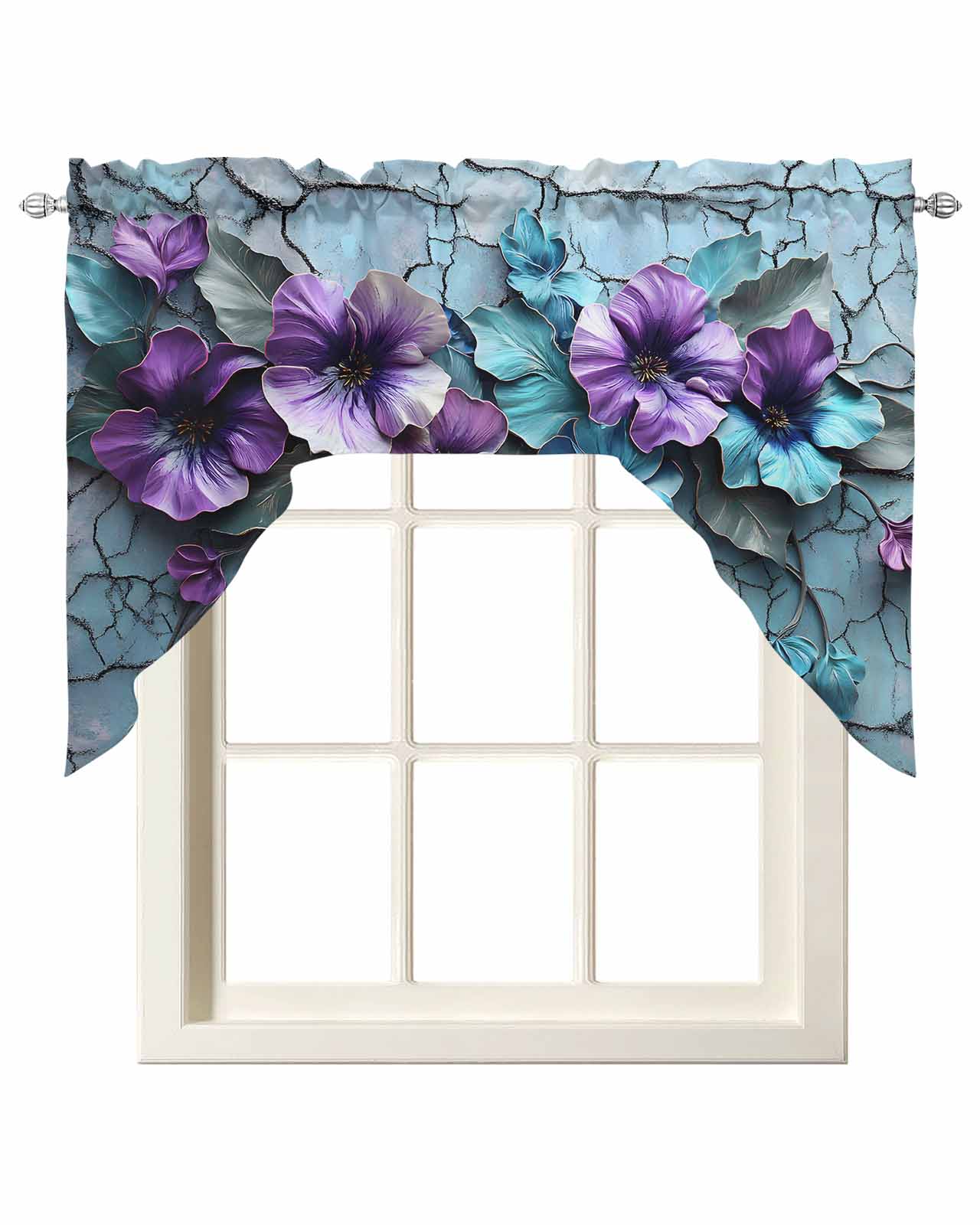 Purple Flower Spring Kitchen Swag Valances for Windows, Blue Vintage ...