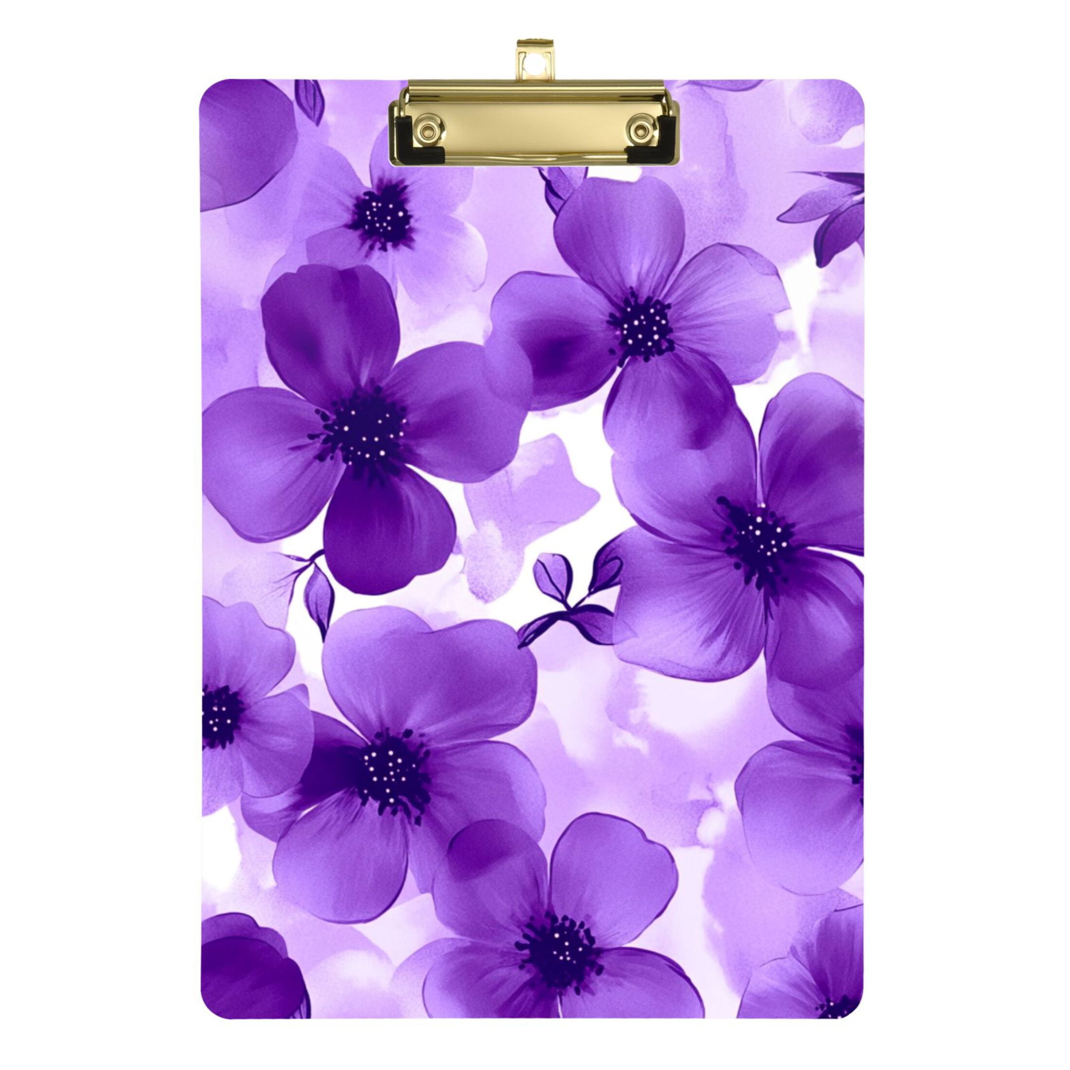 Purple Flower Watercolor Acrylic Clipboard with Gold Clip for Classroom ...