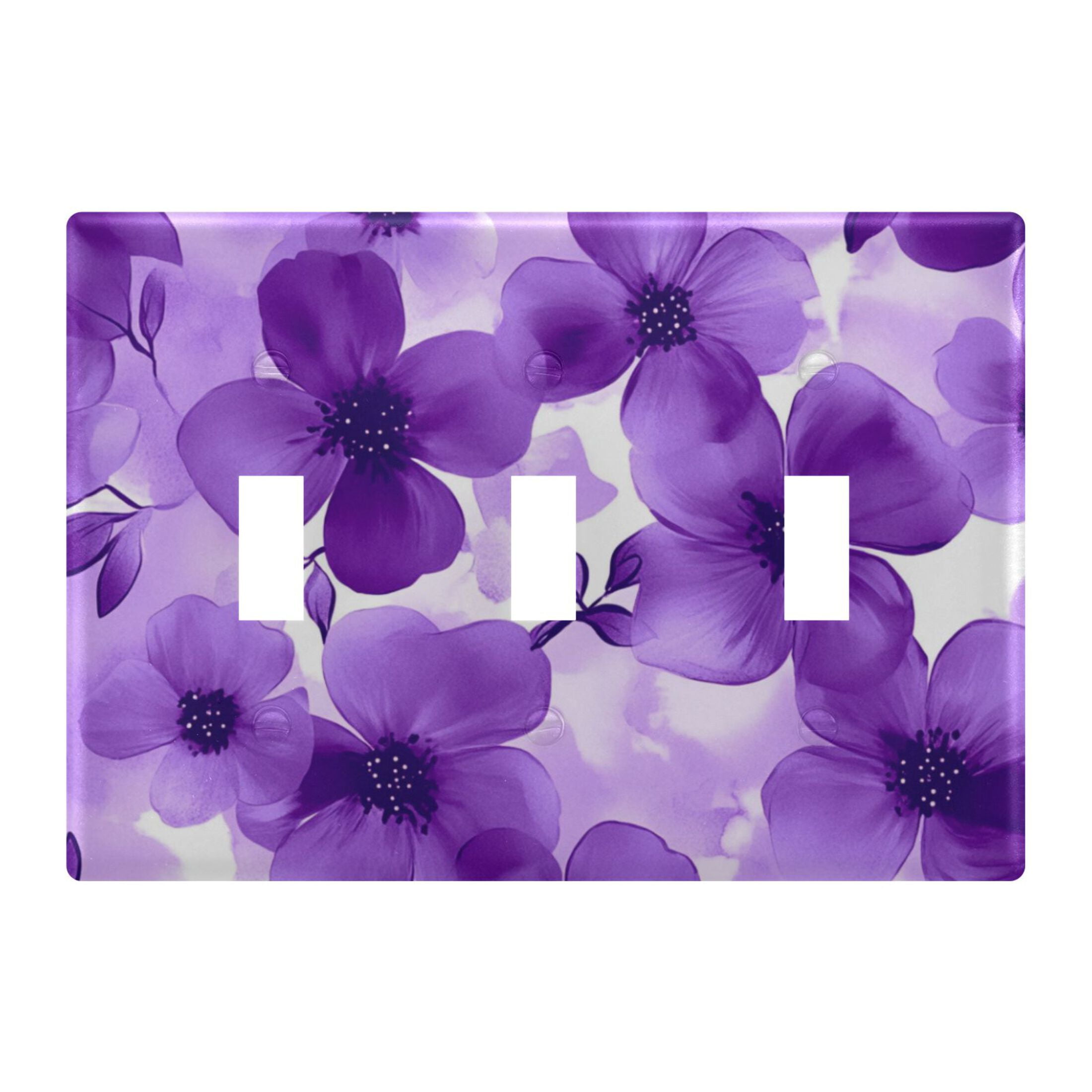 Purple Flower Watercolor Light Switch Cover Decorative 3 Gang Wall ...
