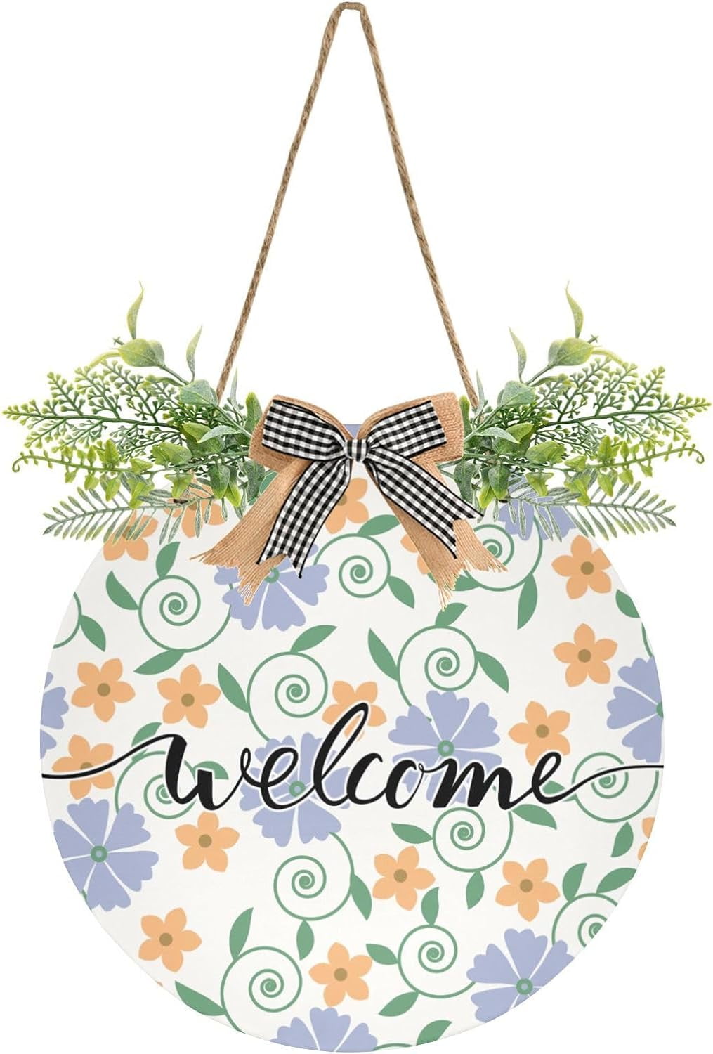 Purple Flower Welcome Sign Farmhouse Front Porch Door Hanging Welcome ...
