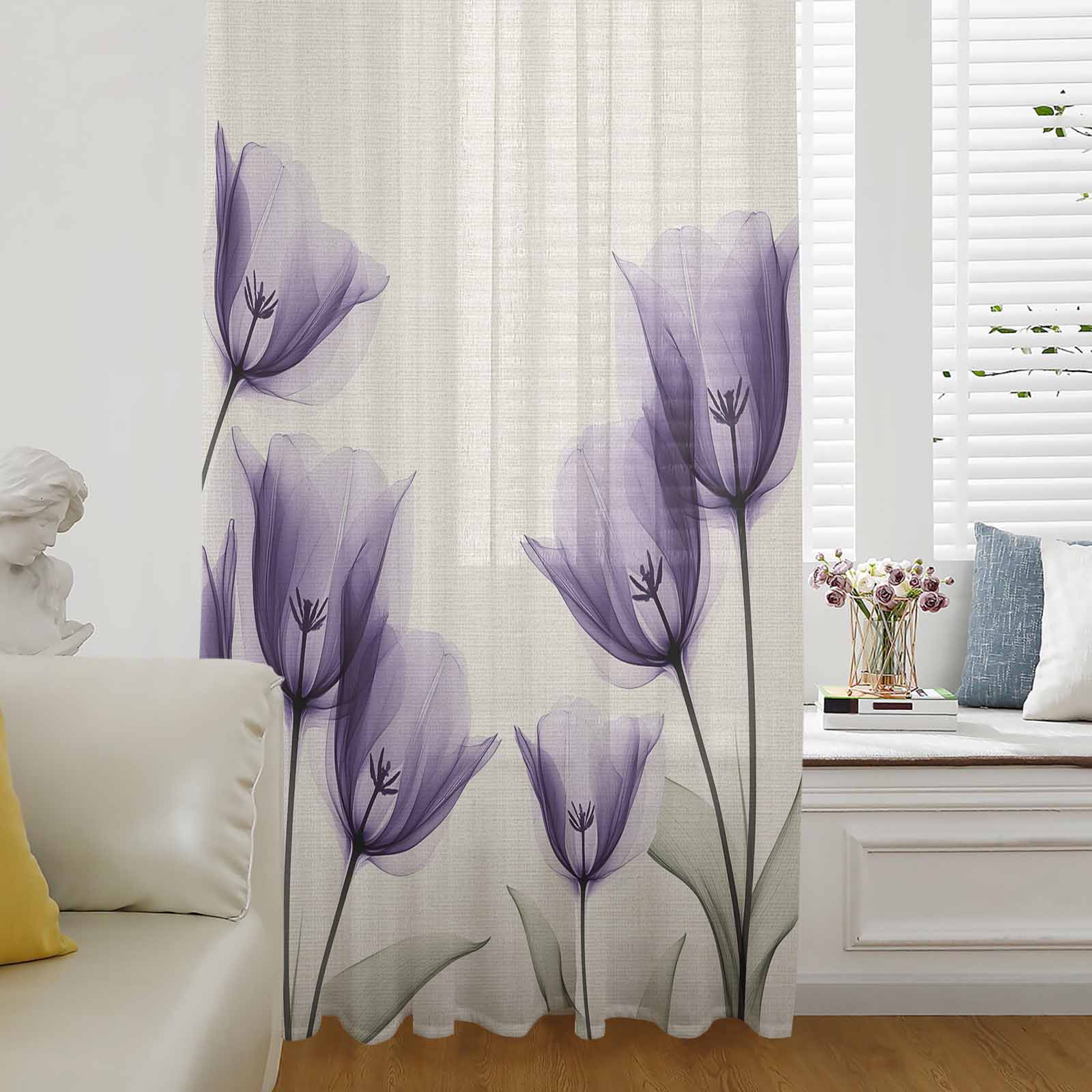 Purple Flower Window Curtain 72 Inches Long,Elegant Tulip Wildflower ...