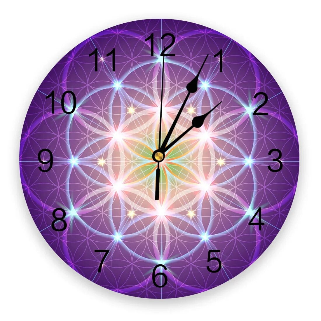 Purple Flower of Life Wall Clock Home Decor Bedroom Silent Oclock Watch ...